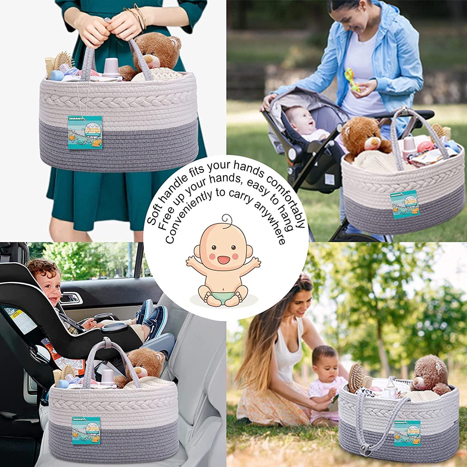 Baby Diaper Caddy Organizer Cotton Rope Diaper Storage Basket Portable ...