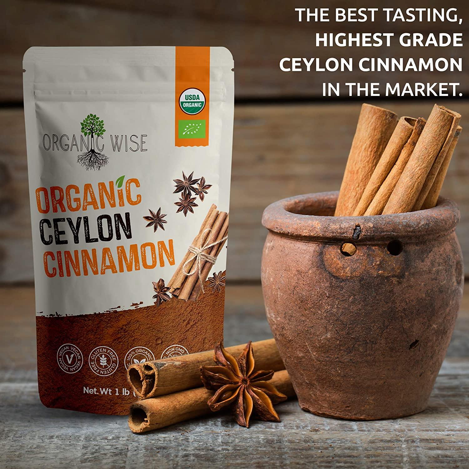 Organic Wise Ceylon Cinnamon Powder - USDA Certified Organic Ground ...