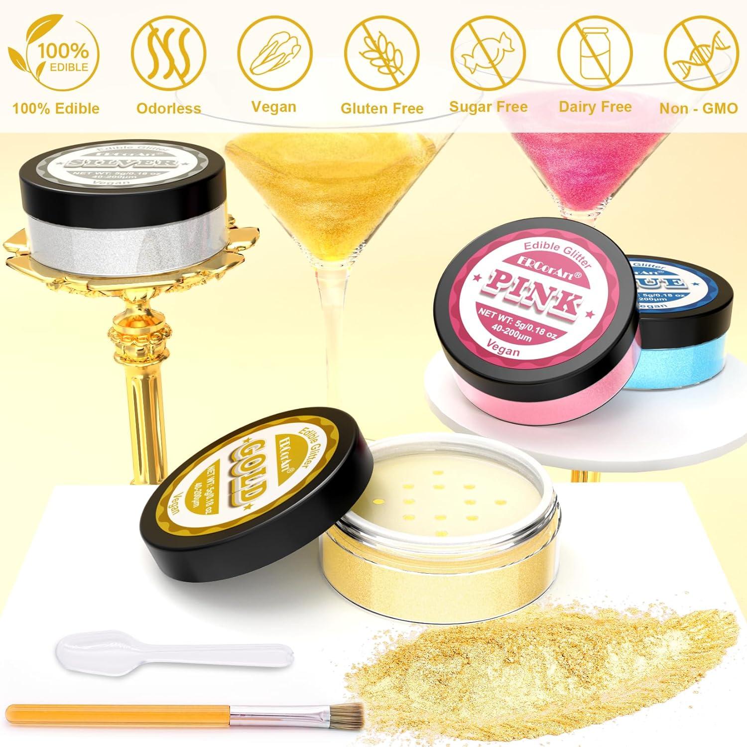 Edible Glitter for Drinks - 4 Colours Lustre Dust Edible Shimmer Dust ...