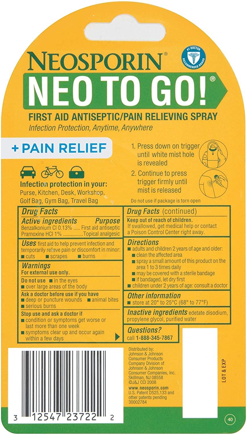 Neosporin + Pain Relief Neo To Go! Antiseptic Spray 0.26 fl oz - Fast ...
