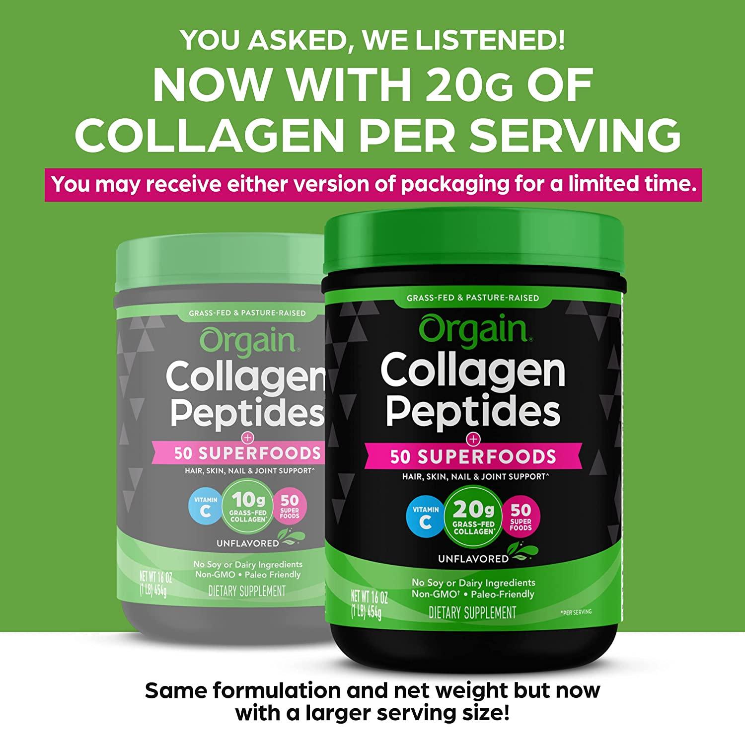 Orgain Hydrolyzed Collagen Peptides Powder with Superfoods - 20g Grass ...