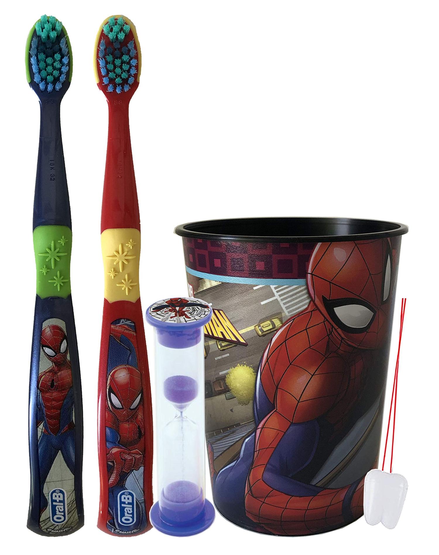 Spiderman 4-Piece Toothbrush Set with Timer, Mouthwash Cup, Gift Bag ...