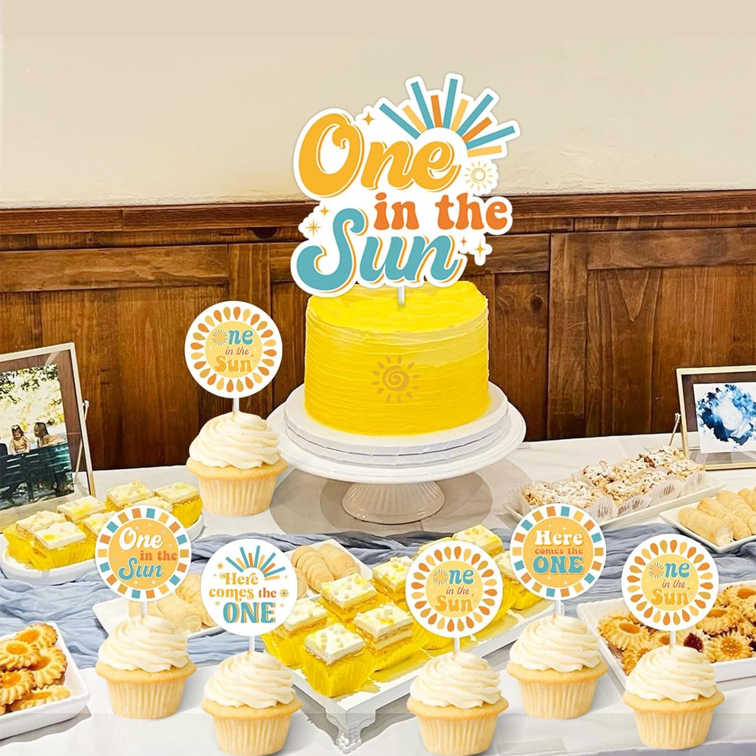 One in the Sun Cake Topper Set - Here Comes the One Cupcake Toppers ...