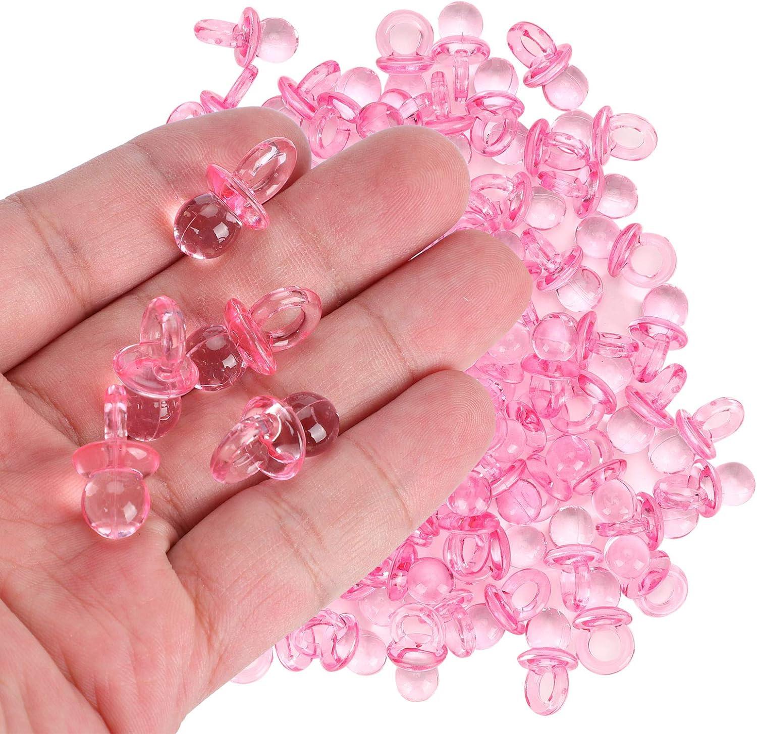 200 Mini Acrylic Baby Pacifiers - Pink Baby Shower Confetti Decorations ...