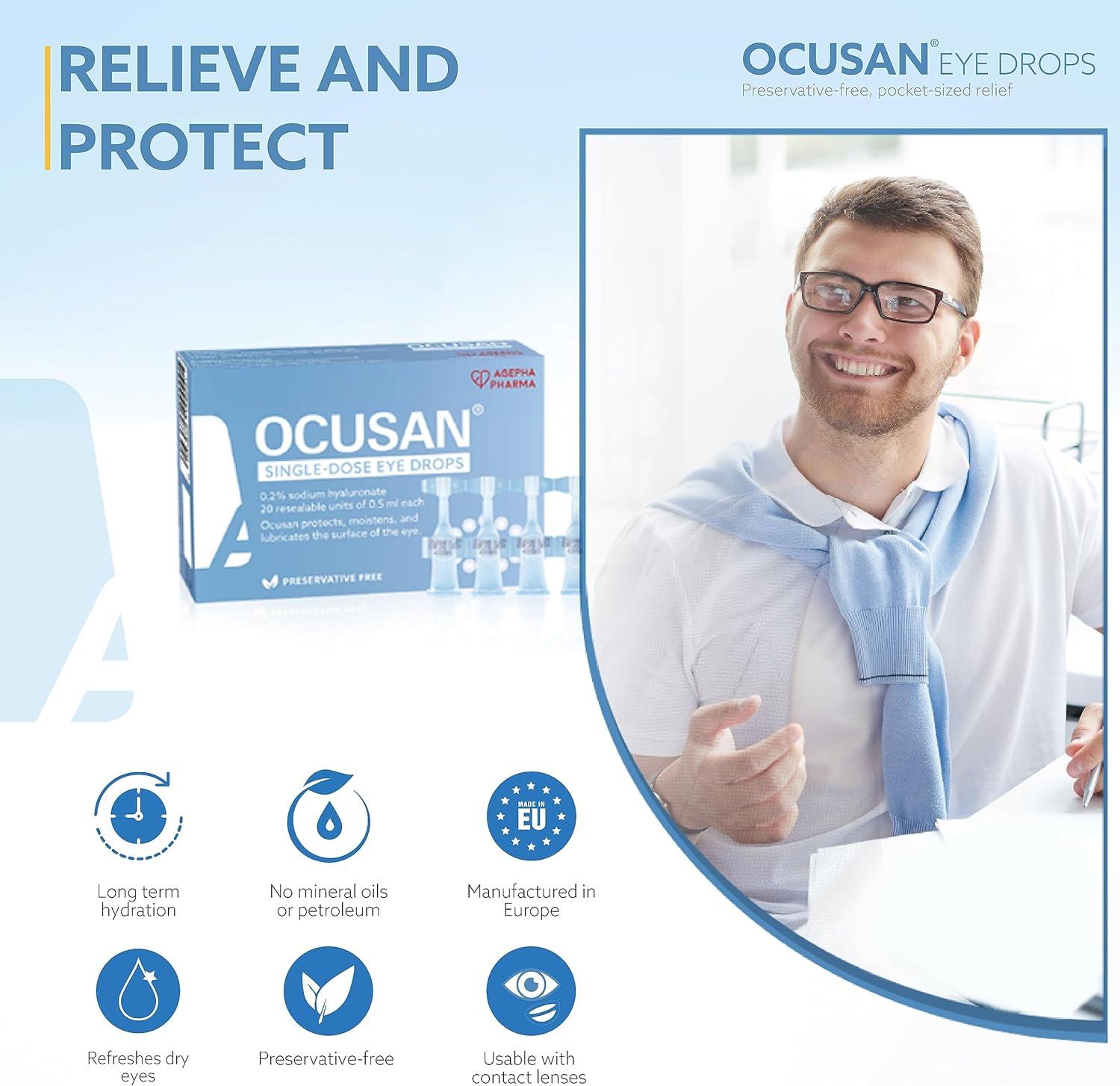 Ocusan Single Dose Eye Drops - Preservative Free Lubricating Drops with ...