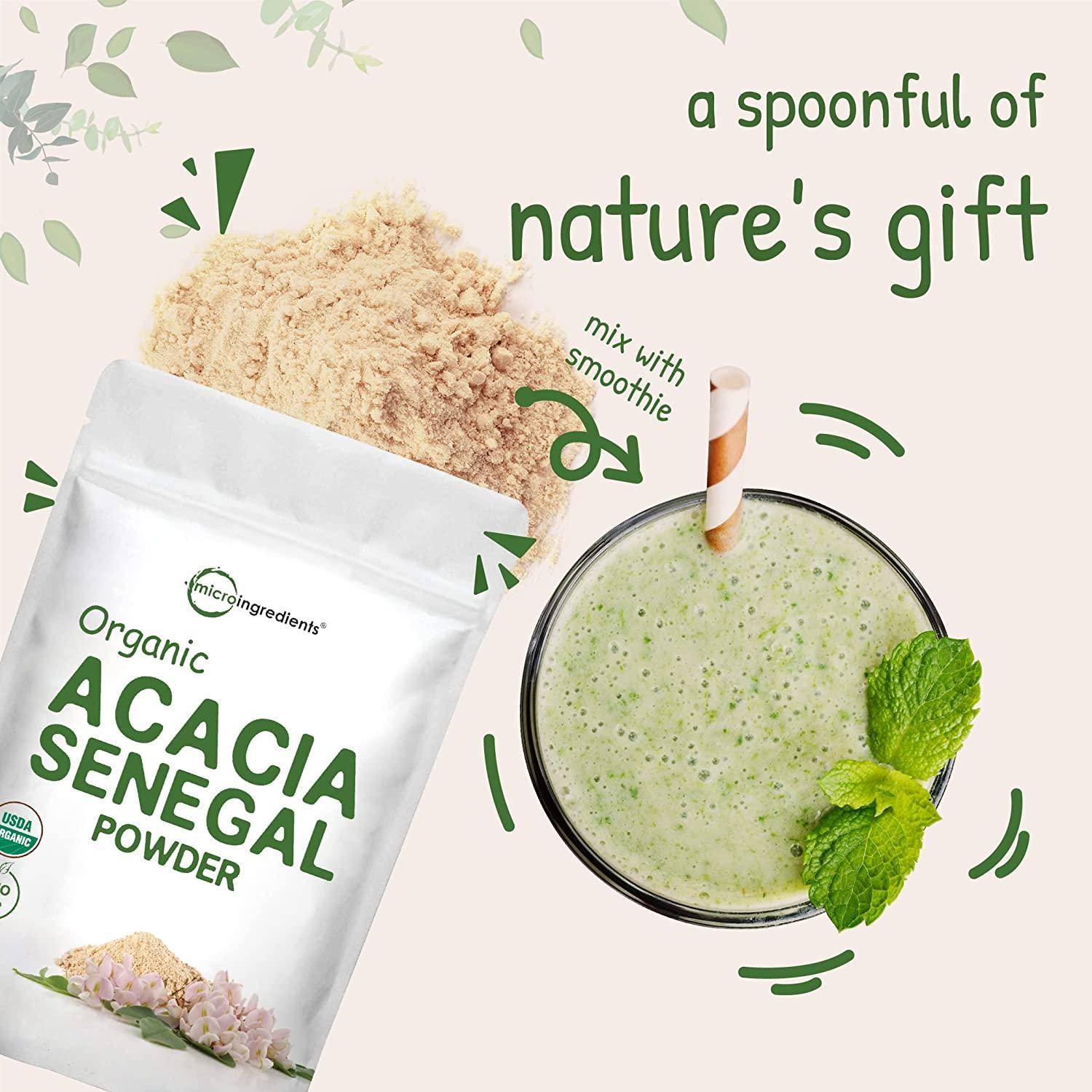 Organic Acacia Senegal Powder 2lb - Instant Soluble Fiber Prebiotic ...
