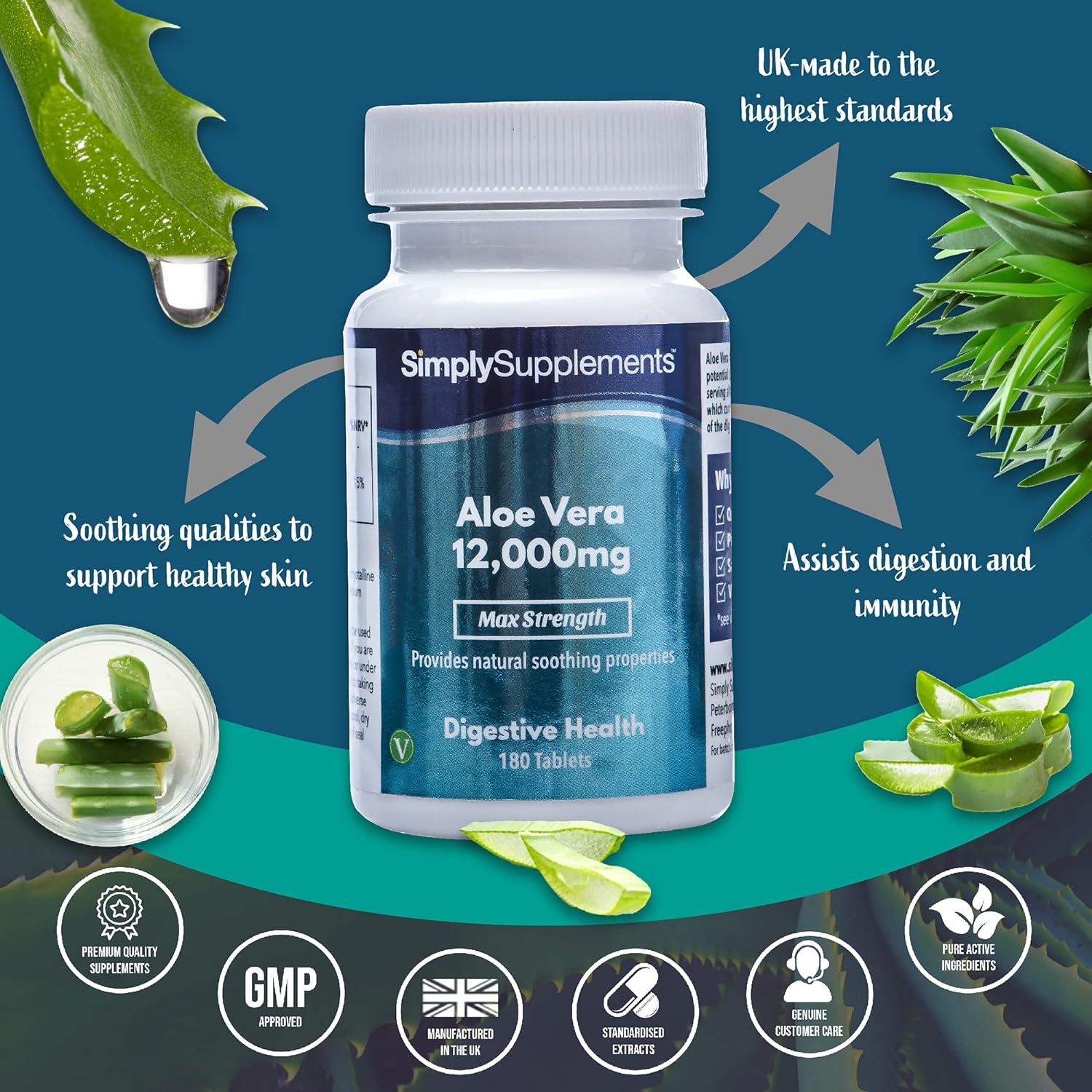 Aloe Vera Tablets 12,000mg | Digestive Support Supplement | Vegan ...