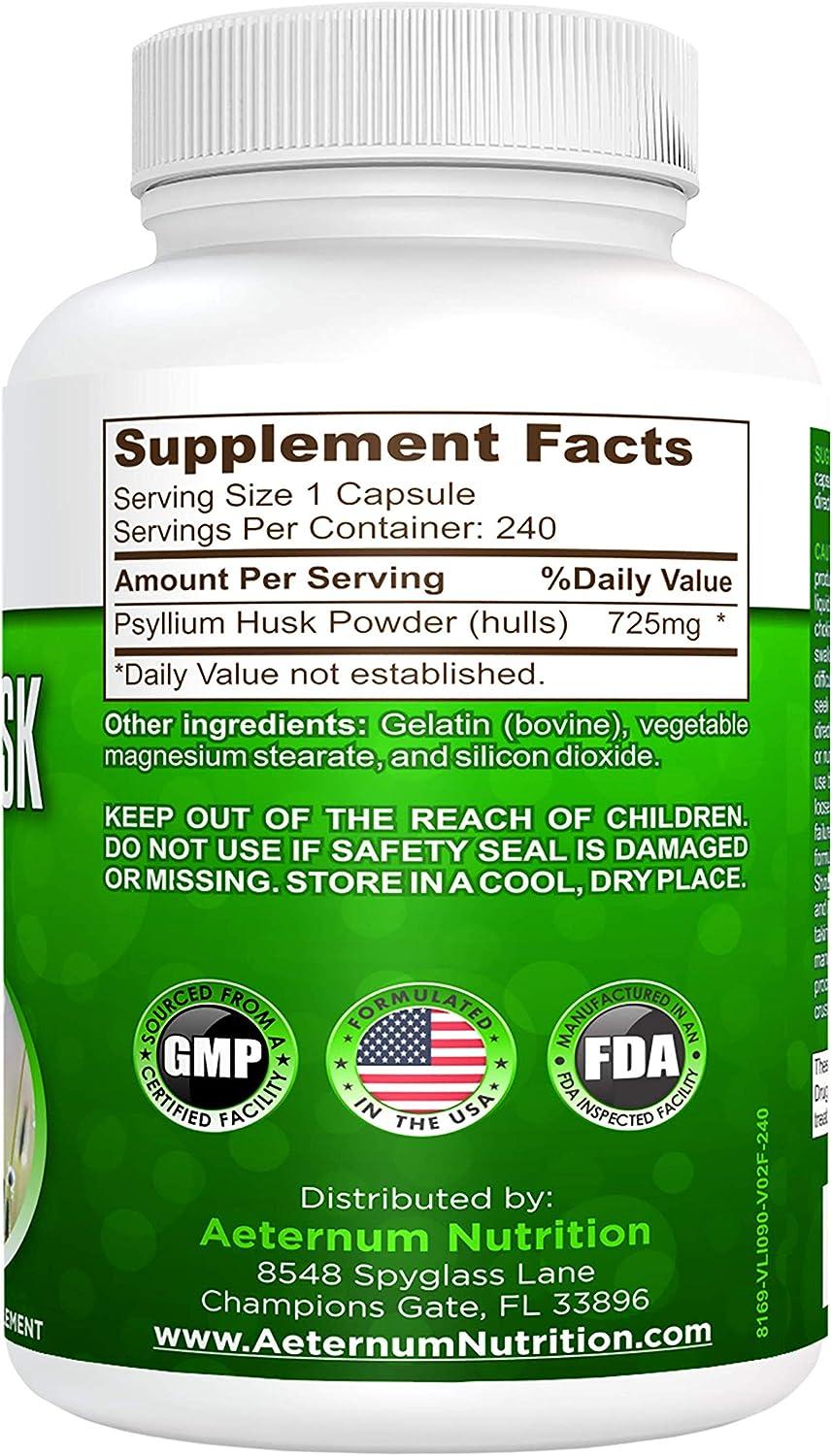Psyllium Husk Caps 725mg | All Natural Fiber Supplement | 240 Capsules ...