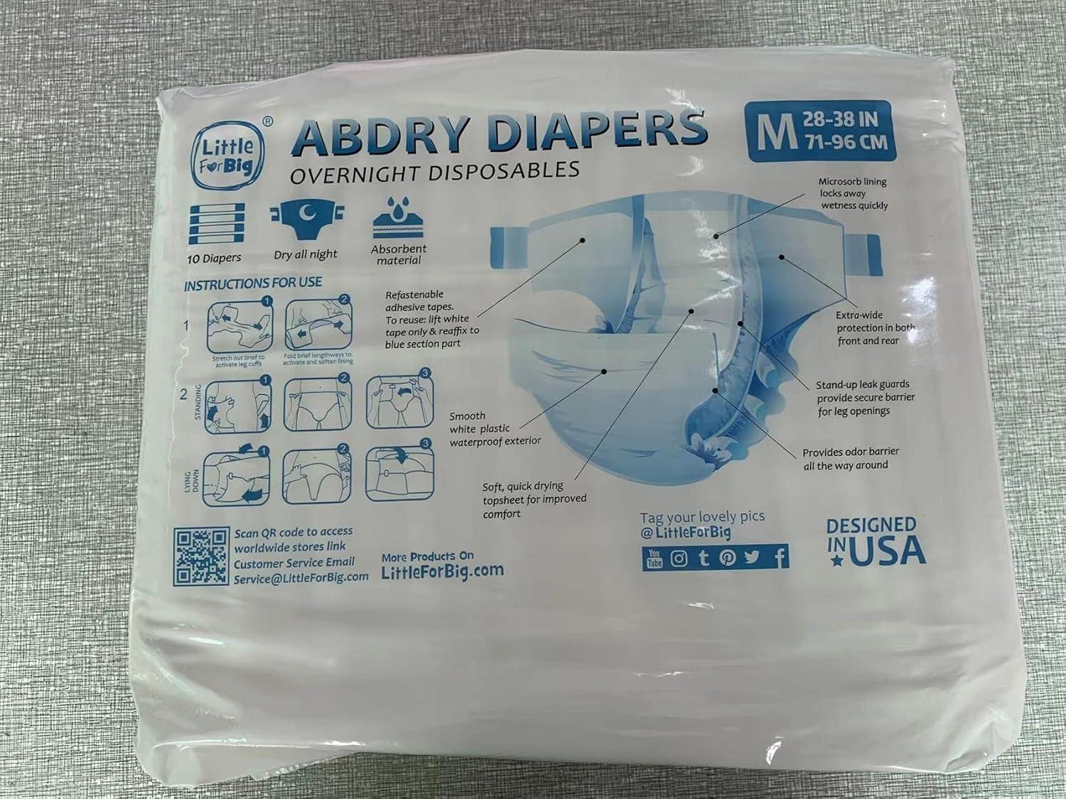 Shop LittleForBig Adult Diapers 10 Pack - ABDry White Medium (28-38 ...