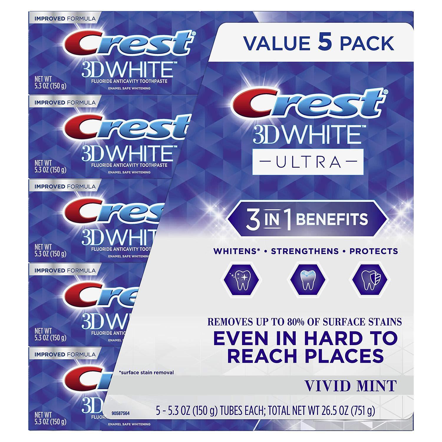 Crest 3D White Ultra Whitening Toothpaste, Vivid Mint, 5.3 oz (Pack of 5) | Buy Now with Express ...