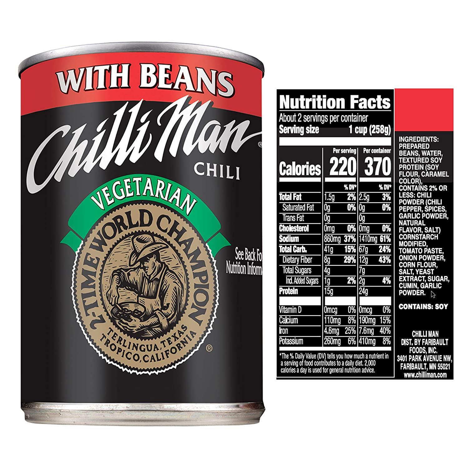 Chilli Man Canned Vegetarian Chili With Beans 15oz (Pack of 12) - Vegan ...