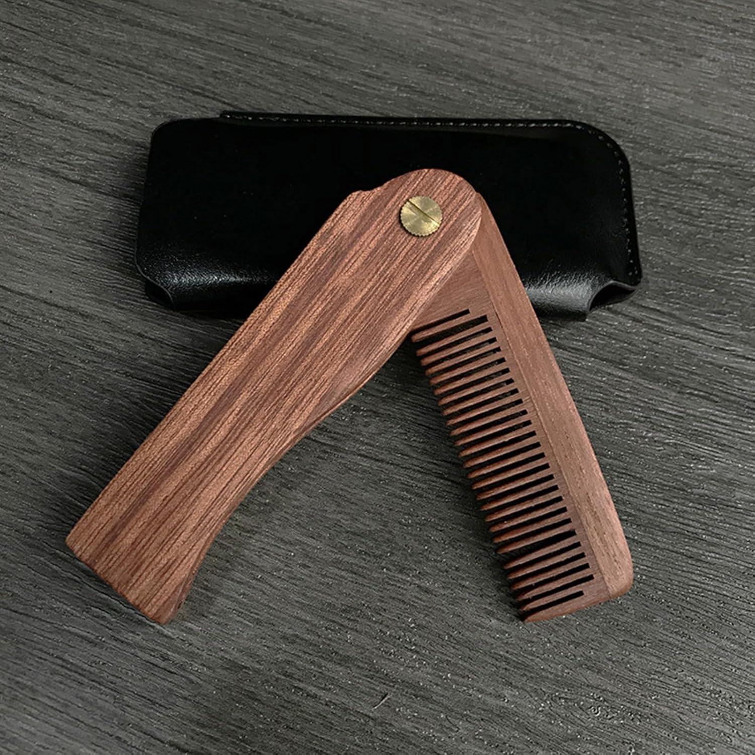 Natural Wooden Beard Comb for Men - Folded Mustache & Beard Brush ...