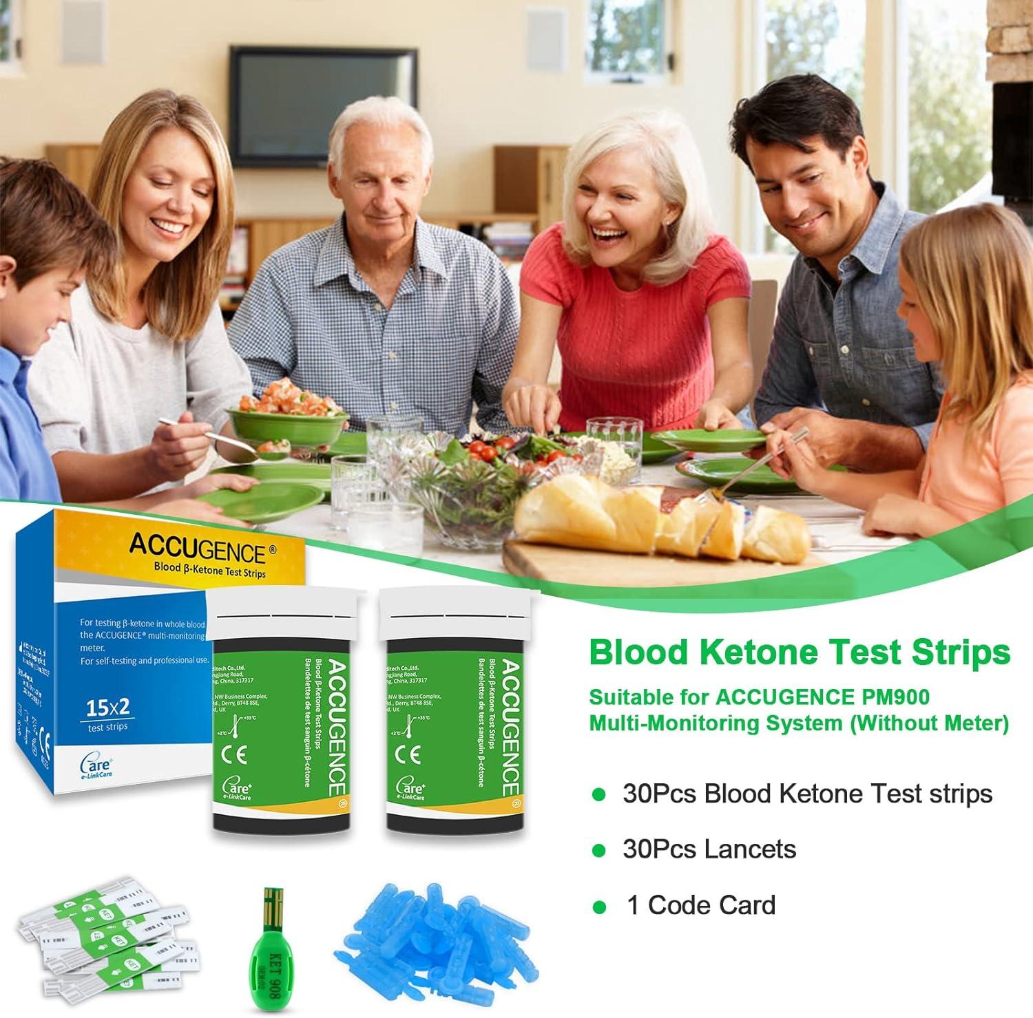 ACCUGENCE Home 30Pcs Blood Ketone Test Strips and Lancets for Ketogenic ...
