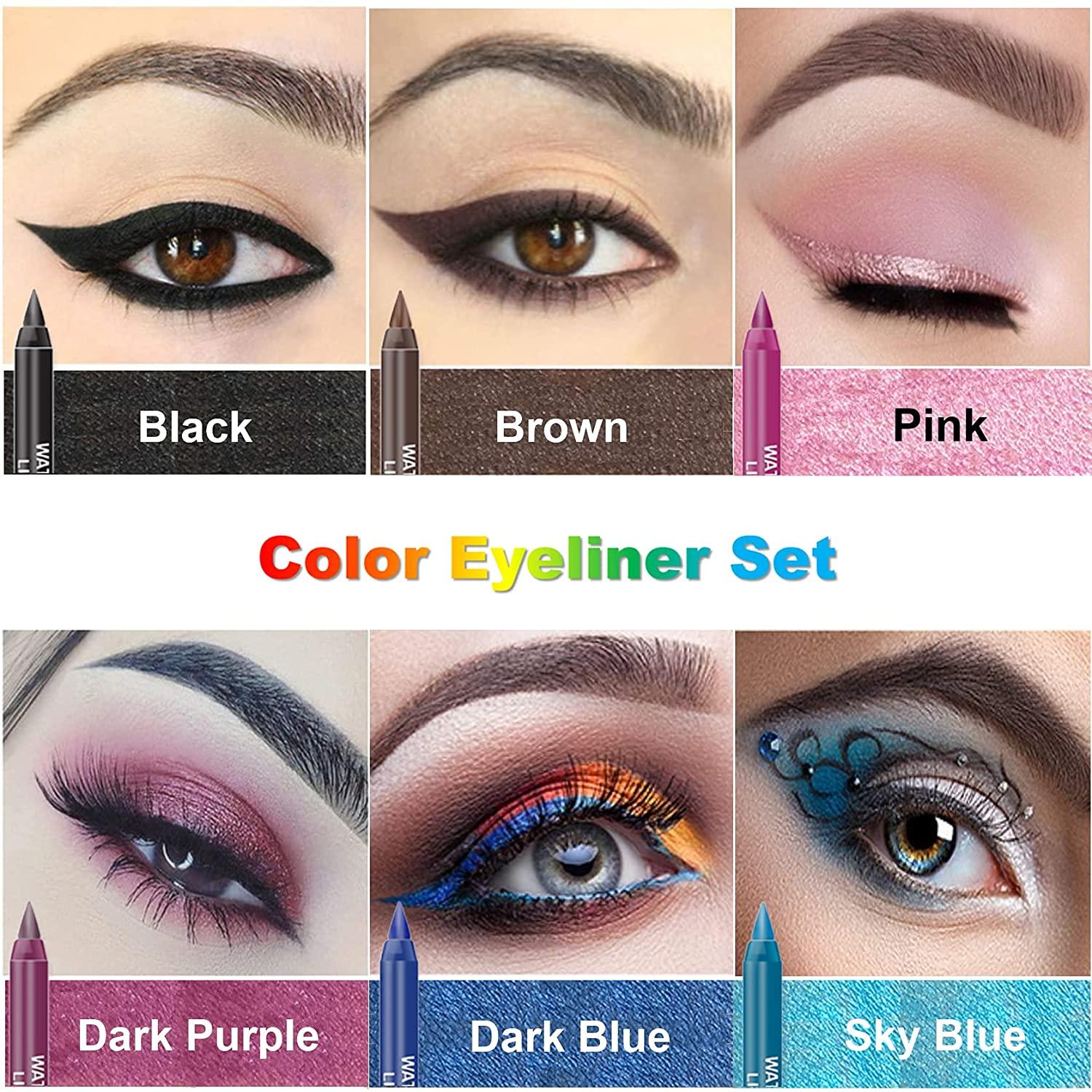 Glitter Eyeliner Pen Set - 12 Colored Waterproof Eye Liners for Women ...