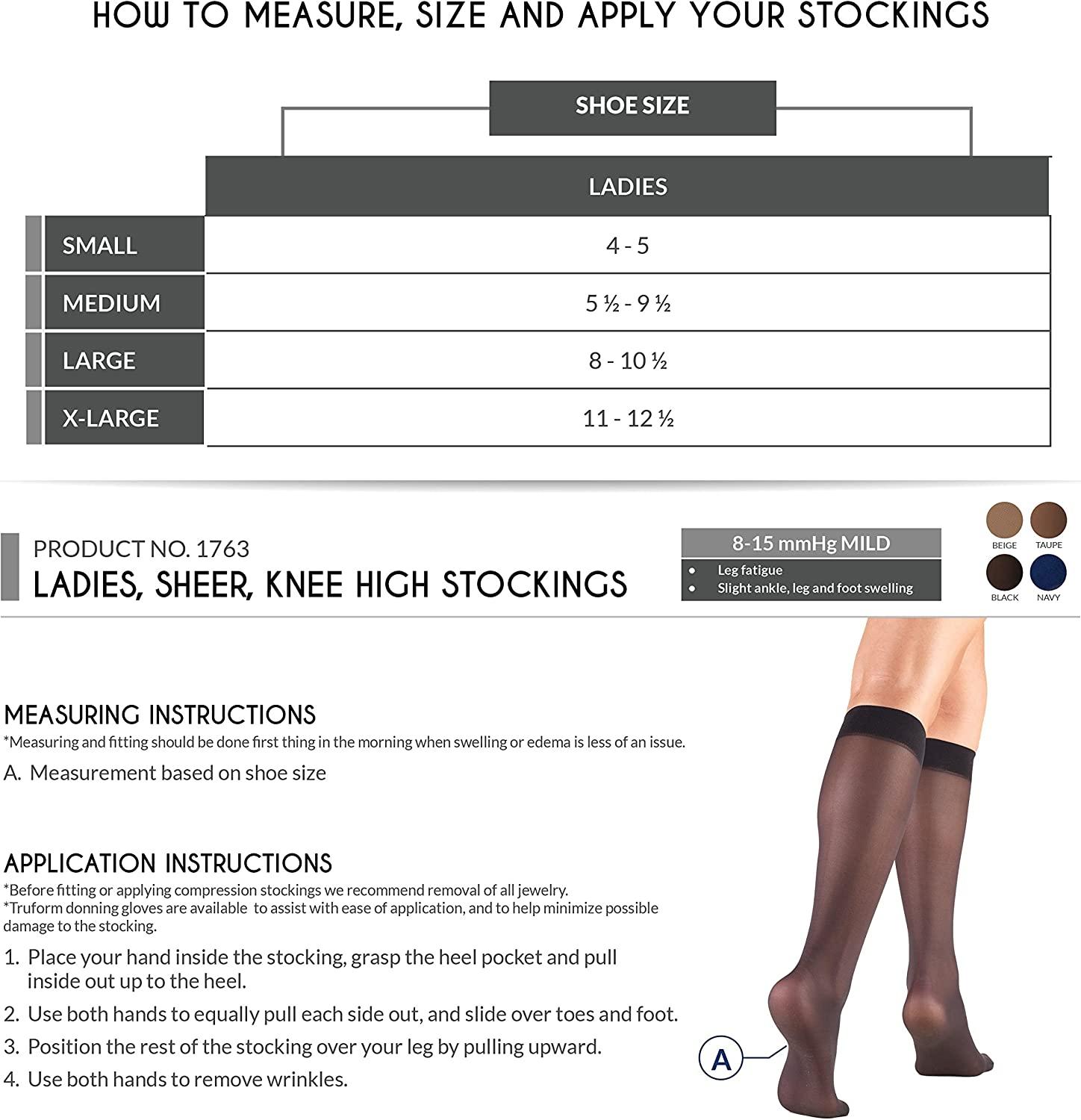 Truform Sheer Compression Stockings 8-15 mmHg Women's Knee High 20 ...
