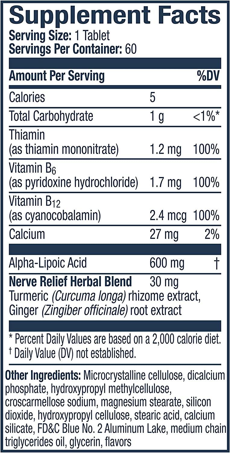 Nervive Nerve Relief Tablets - Alpha Lipoic Acid, Vitamins B1, B6 & B12 ...
