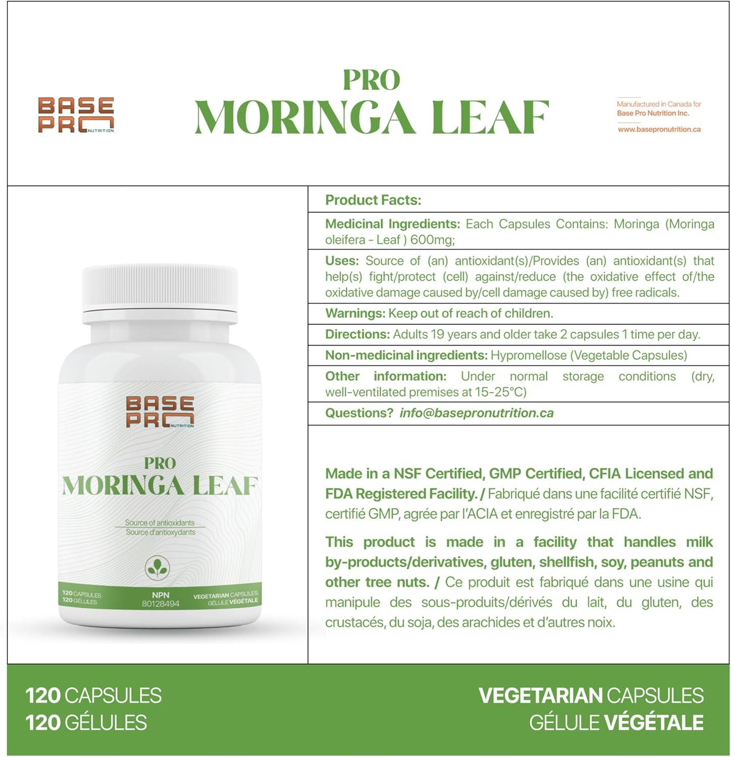 PRO Moringa Leaf Capsules - 120 CAPSULES | Moringa Leaf 1200mg per ...