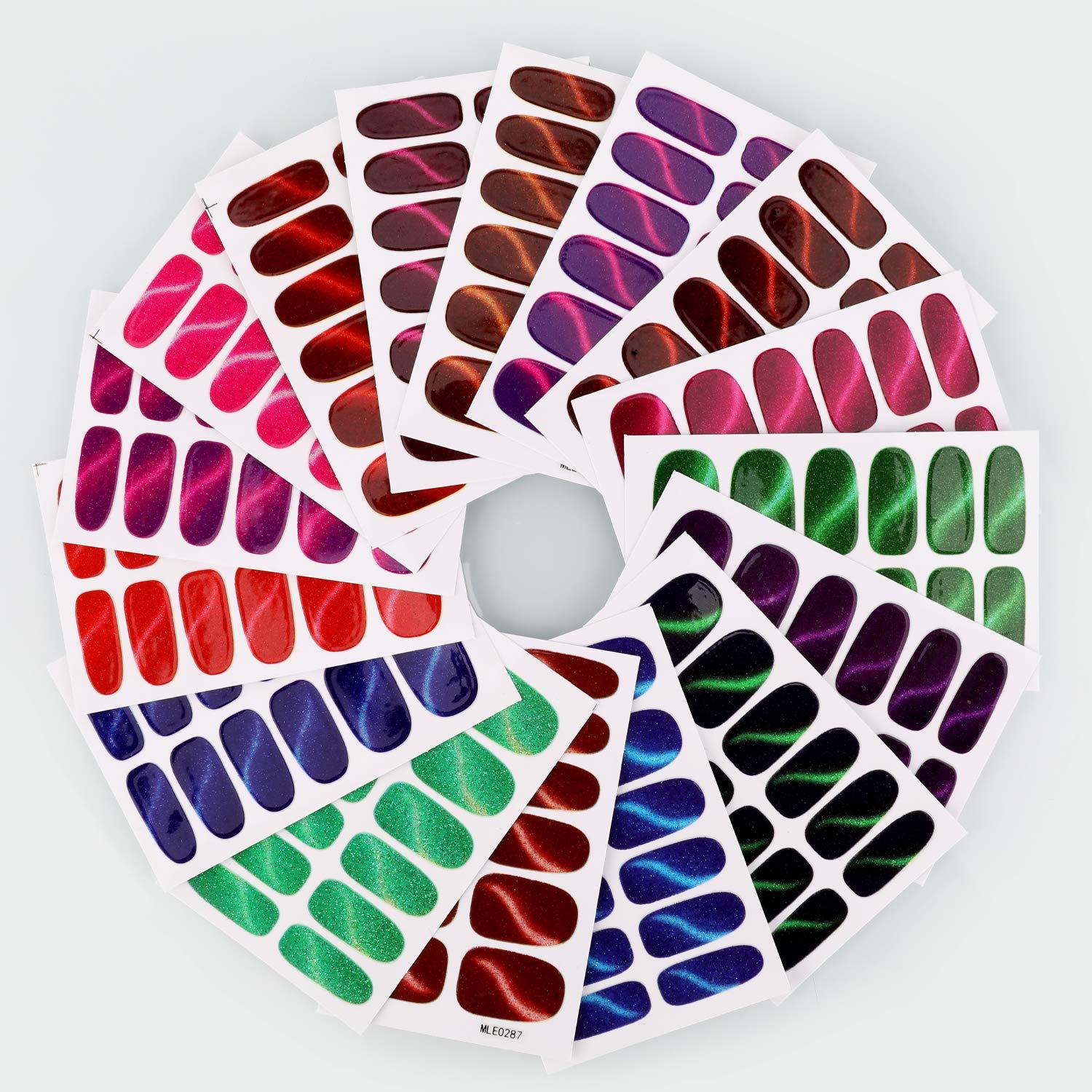 MWoot 16 Leaf Glitter Nail Stickers | Self-Adhesive Nail Art & Cat Eye ...
