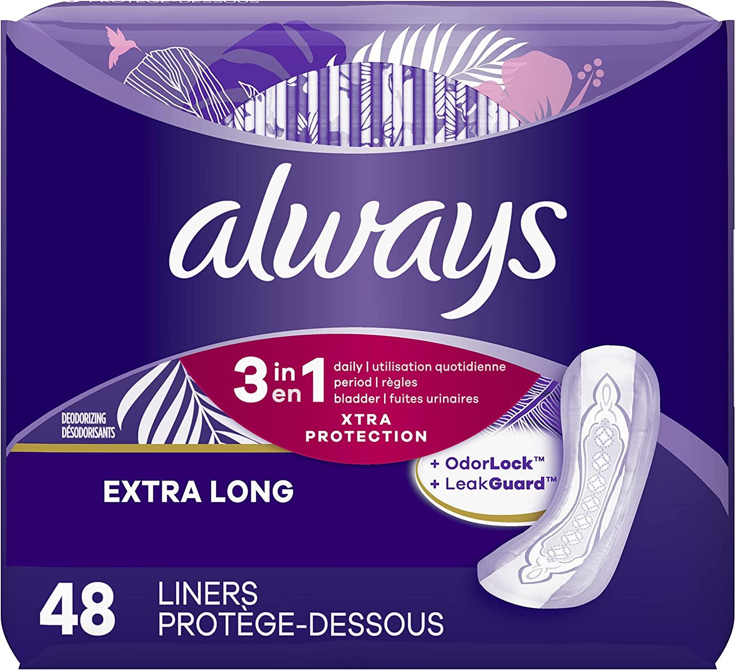 Always 3-In-1 Xtra Protection Daily Liners for Women - Extra Long 144 ...