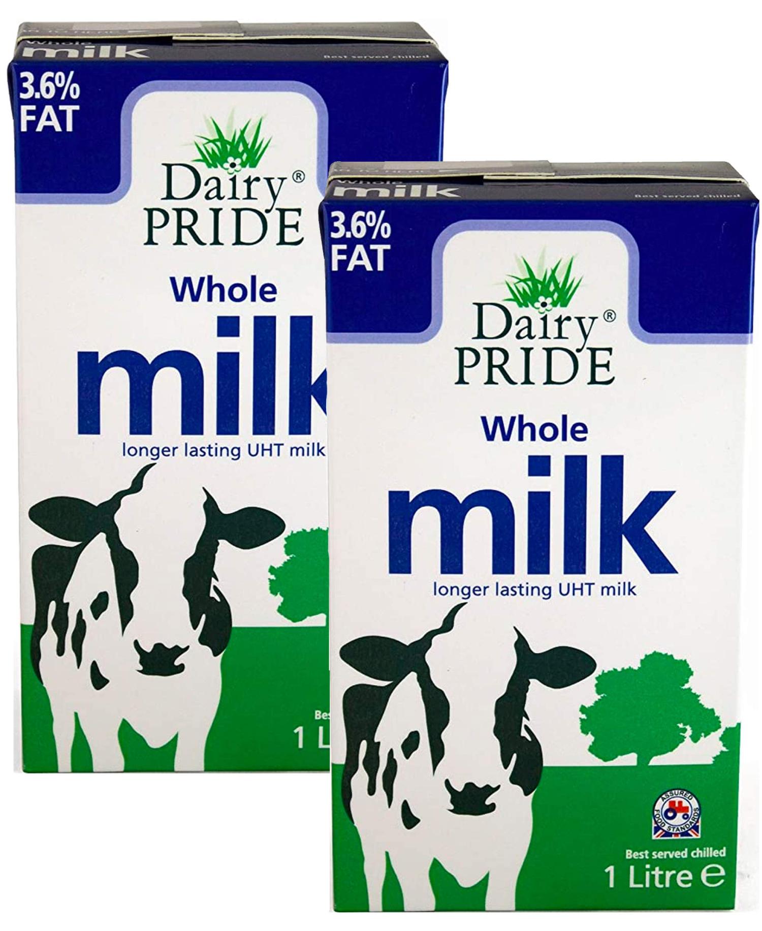 2 x 1 Litre Longer Lasting UHT Whole 3.5% Fat Milk | Buy Now with ...
