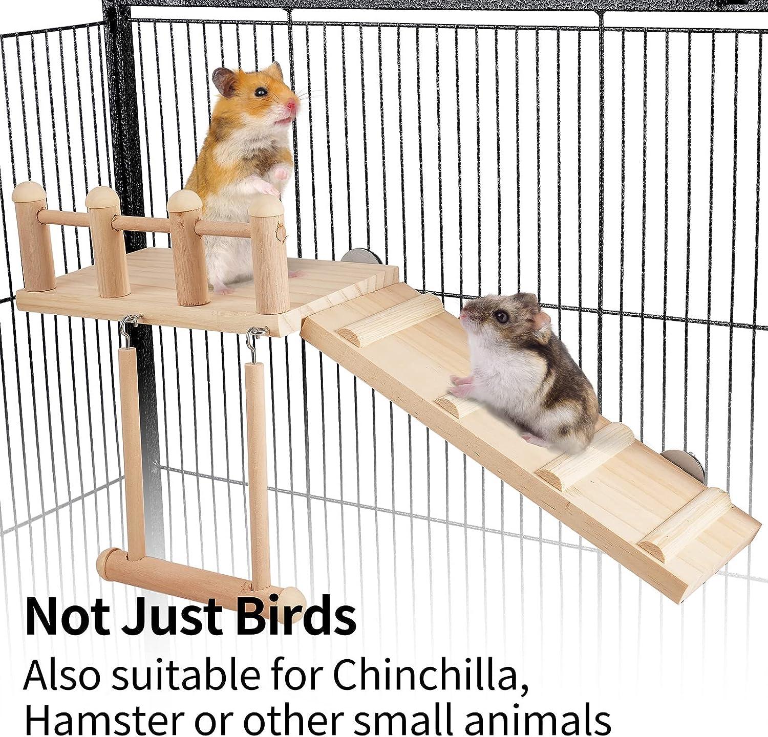 TeTupGa Hamster Bird Perches Cage Toys - Wooden Platform with Climbing ...