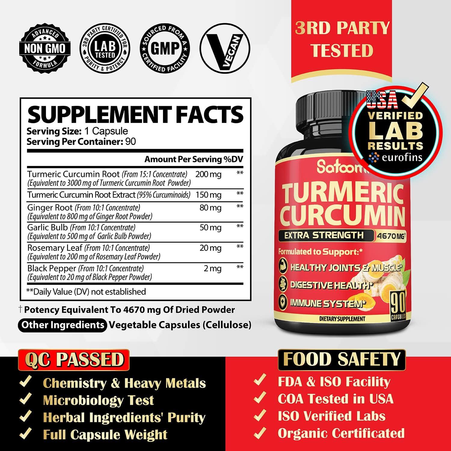 6-IN-1 Turmeric Curcumin Supplement - 90 Capsules - Joint & Muscle ...