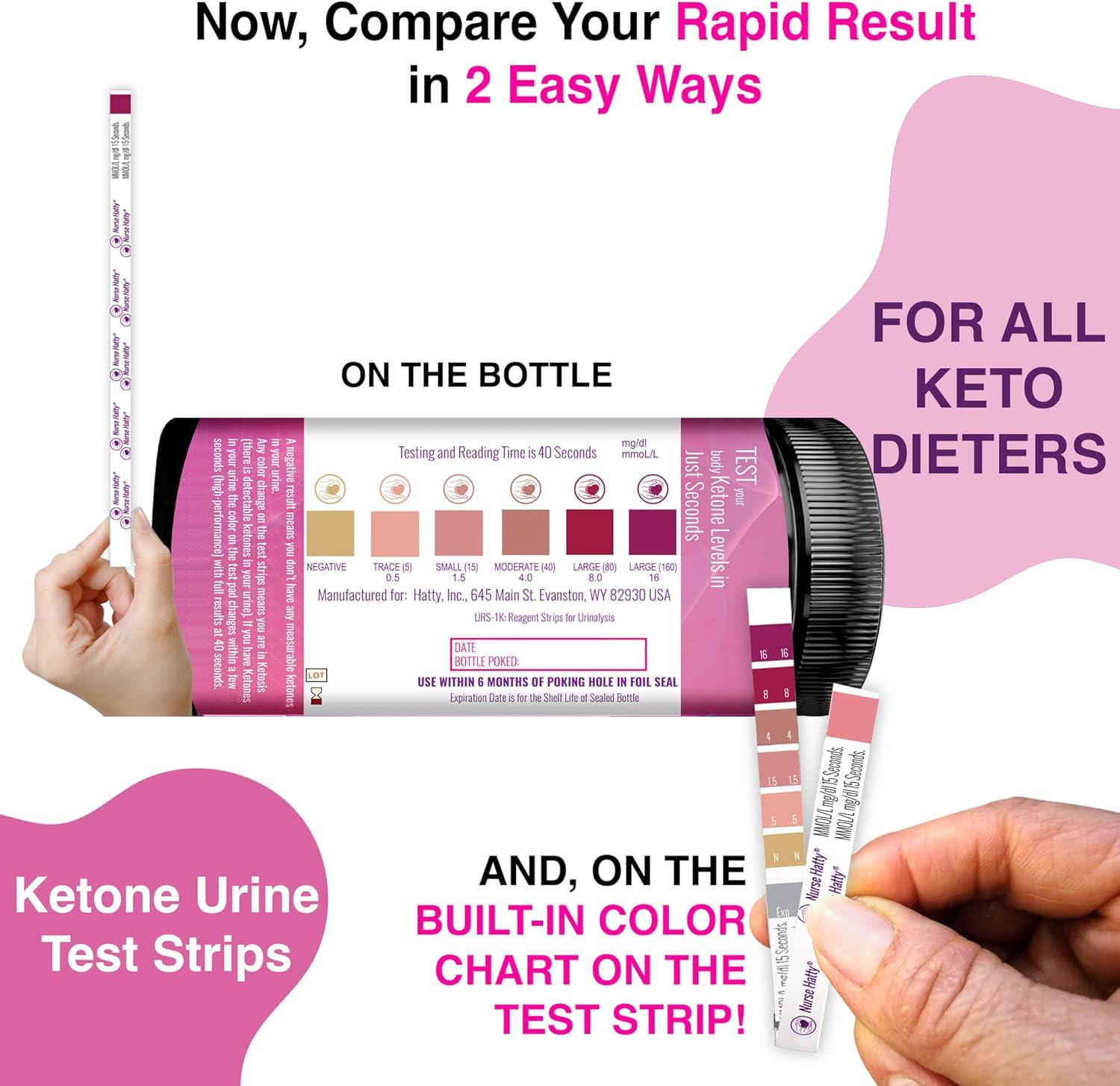 Nurse Hatty - 150 Ketone Test Strips w Built-in Color Chart Free Keto ...