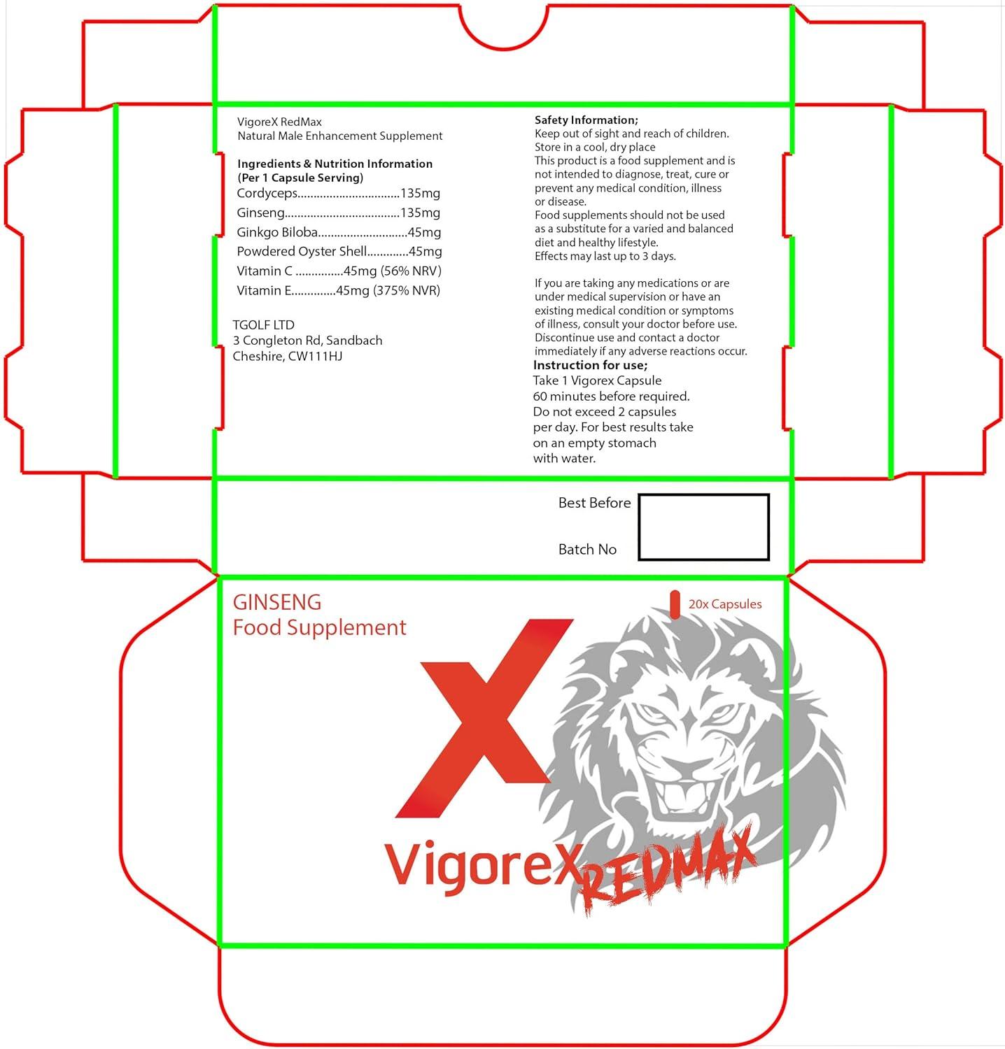 VigoreX REDMAX 900MG - 20 Capsule Pack - 900mg Super Strength Ginseng ...