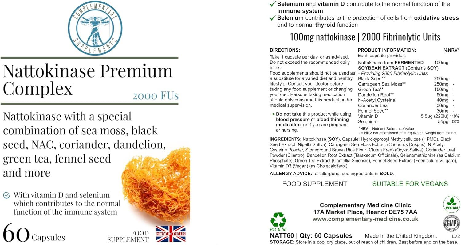 Complementary Supplements Nattokinase 2000FU Premium Complex with Black ...