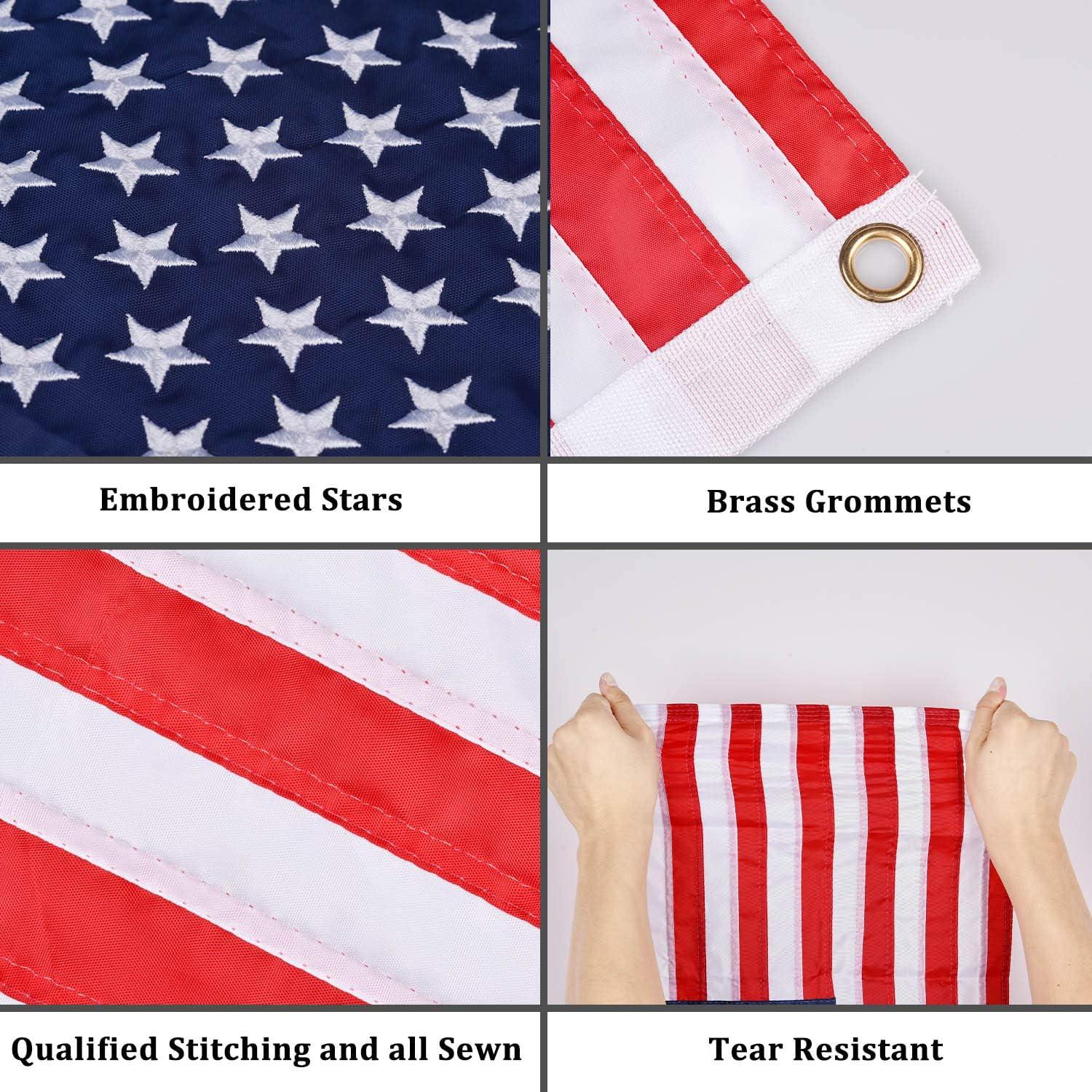 12x18 Marine Boat Flag w/ 4 Pole Kits - USA Flag 50 Embroidered Stars ...