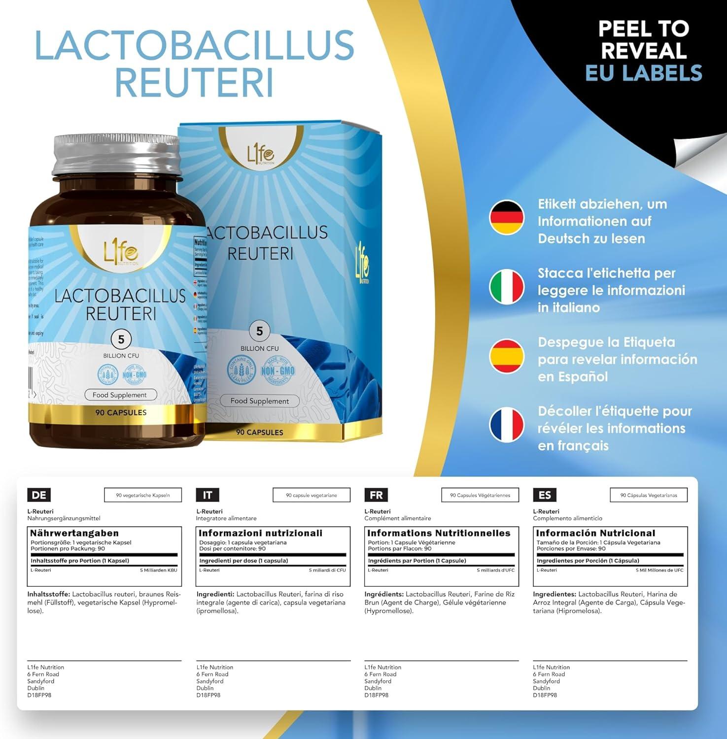LN Lactobacillus Reuteri 90 Capsules - 5 Billion CFU High Strength Probiotic | Non-GMO Gluten ...
