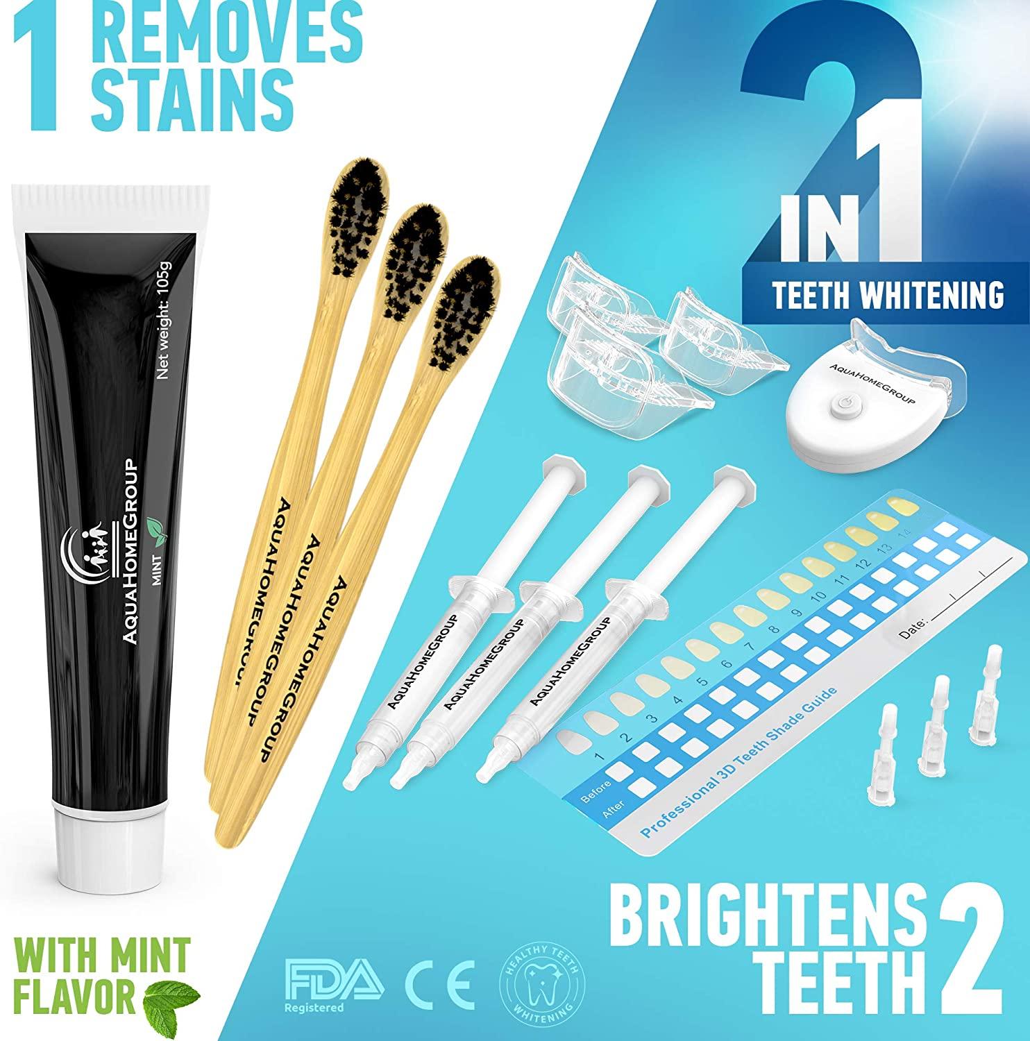Teeth Whitening Kit - Snow LED Light & Charcoal Toothpaste | 17 Piece ...