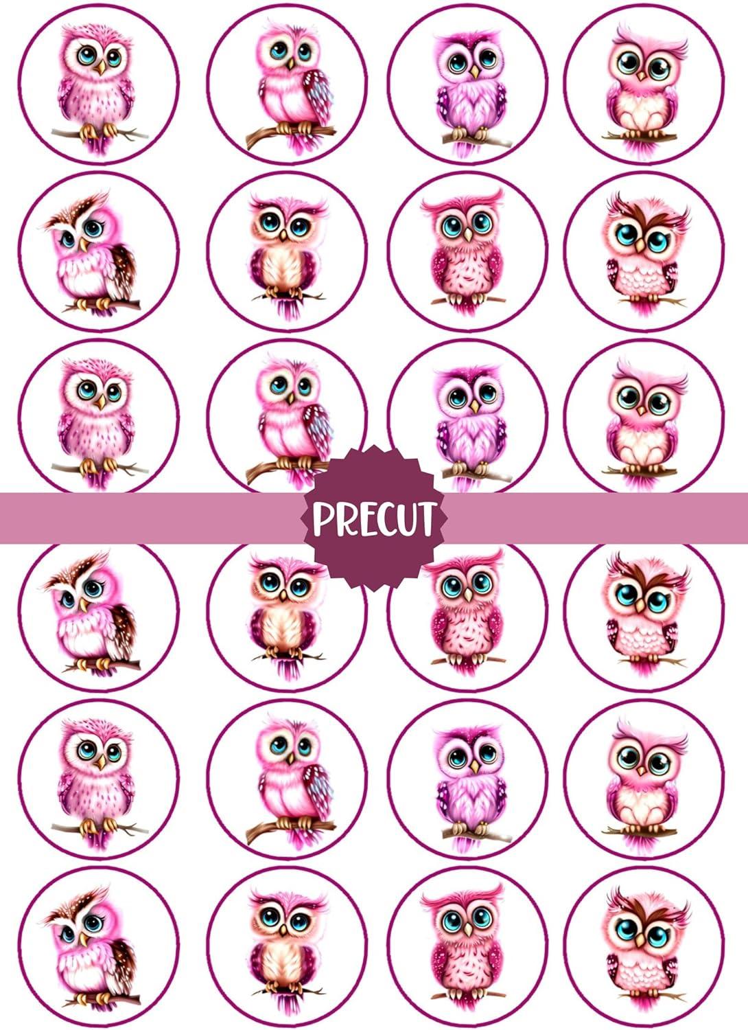 PRECUT Pink Owls Edible Cupcake Toppers - Cute Owl Theme Premium ...