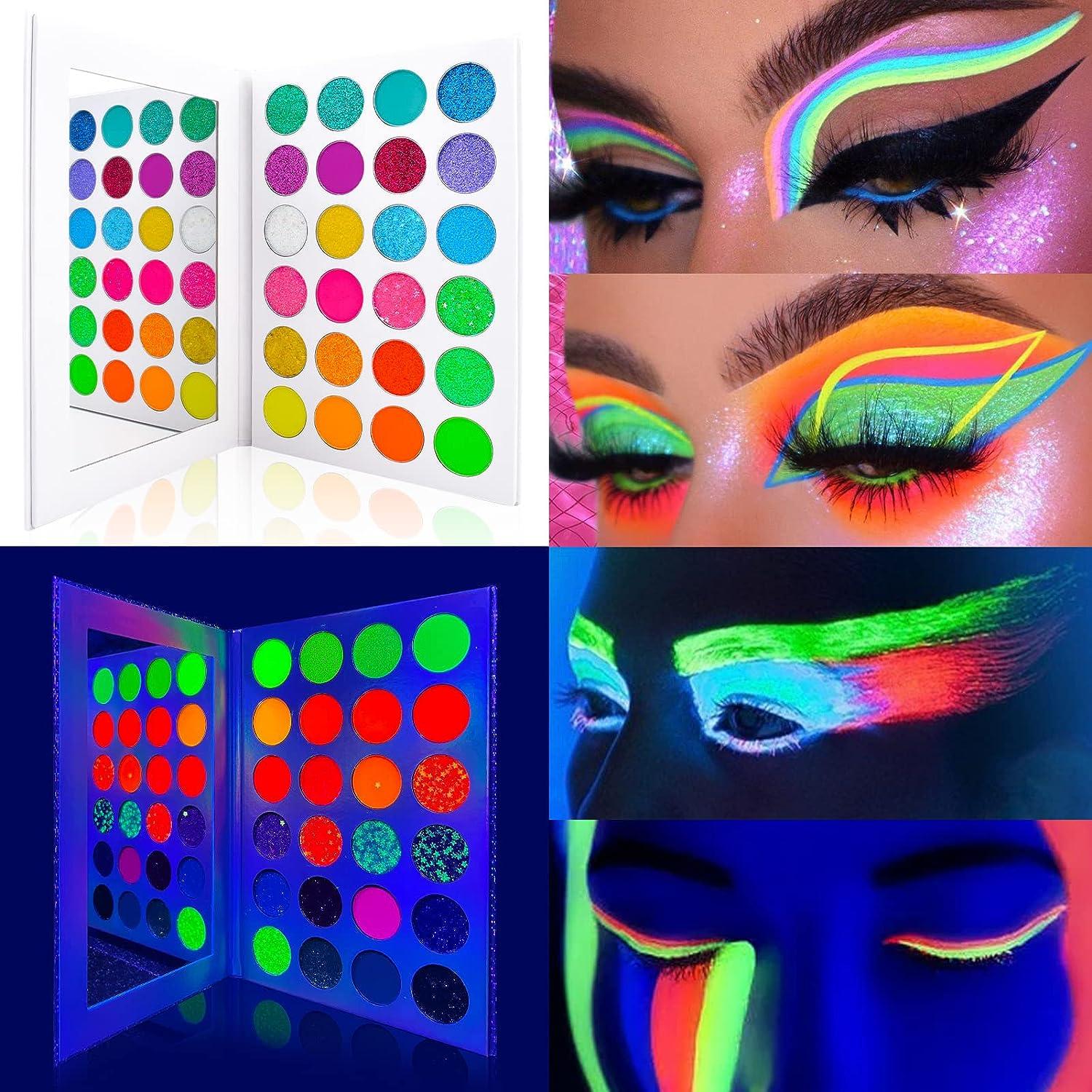 24 Colors Neon Eyeshadow Palette - Glow in the Dark Matte and Glitter ...