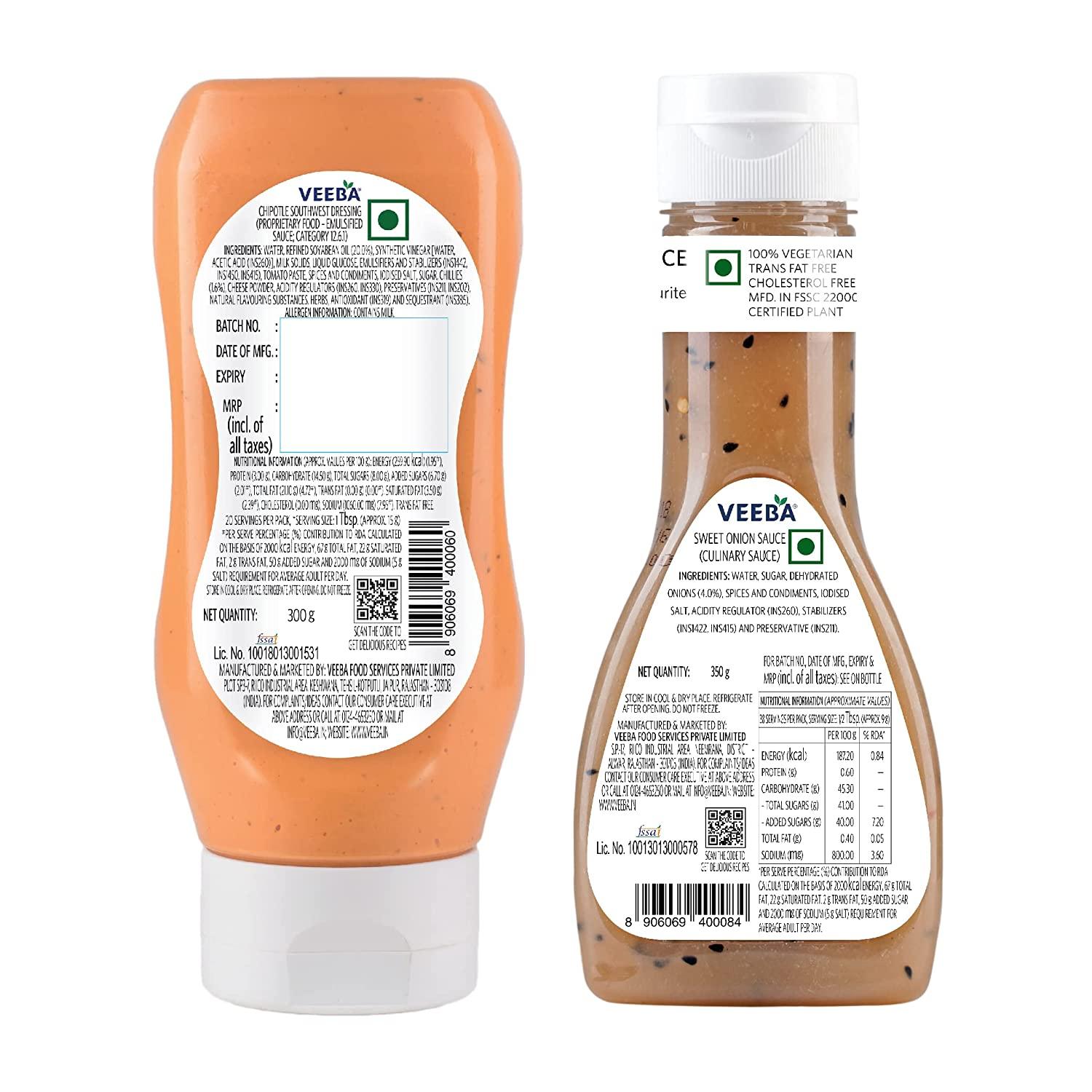 Veeba Sweet Onion Sauce 350g & Chipotle Southwest Dressing 300g - Combo ...