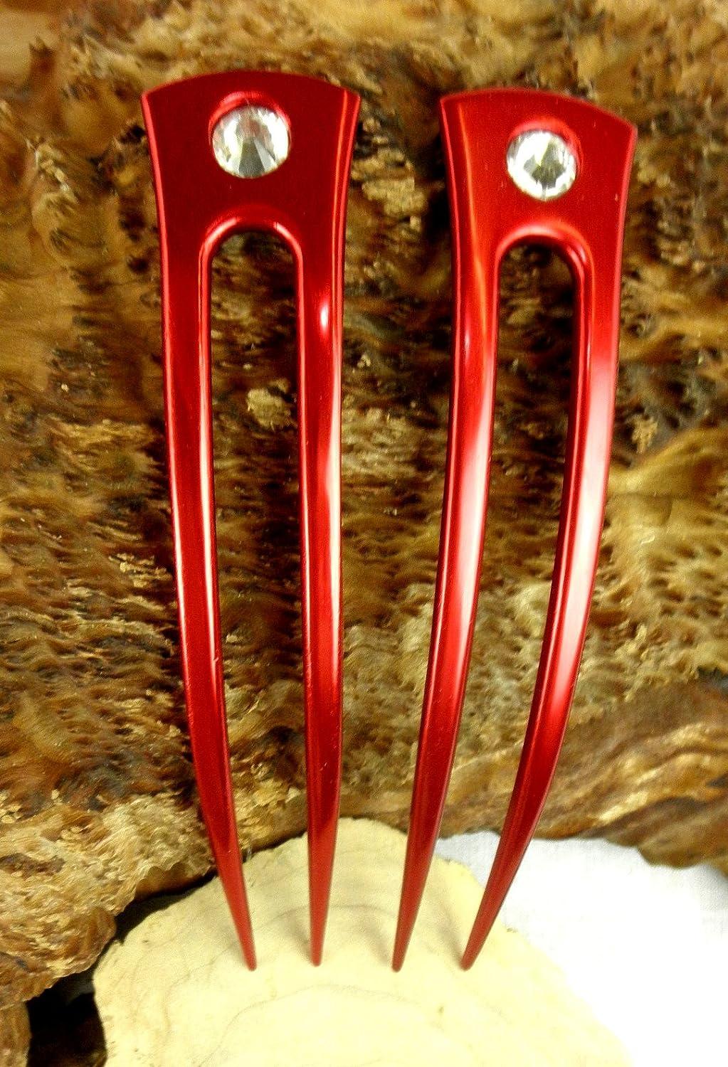 JWL Anodized Aluminum Two Prong Curved Hair Forks - Set of 6 in Hawaiian Style (Red) | Buy Now ...