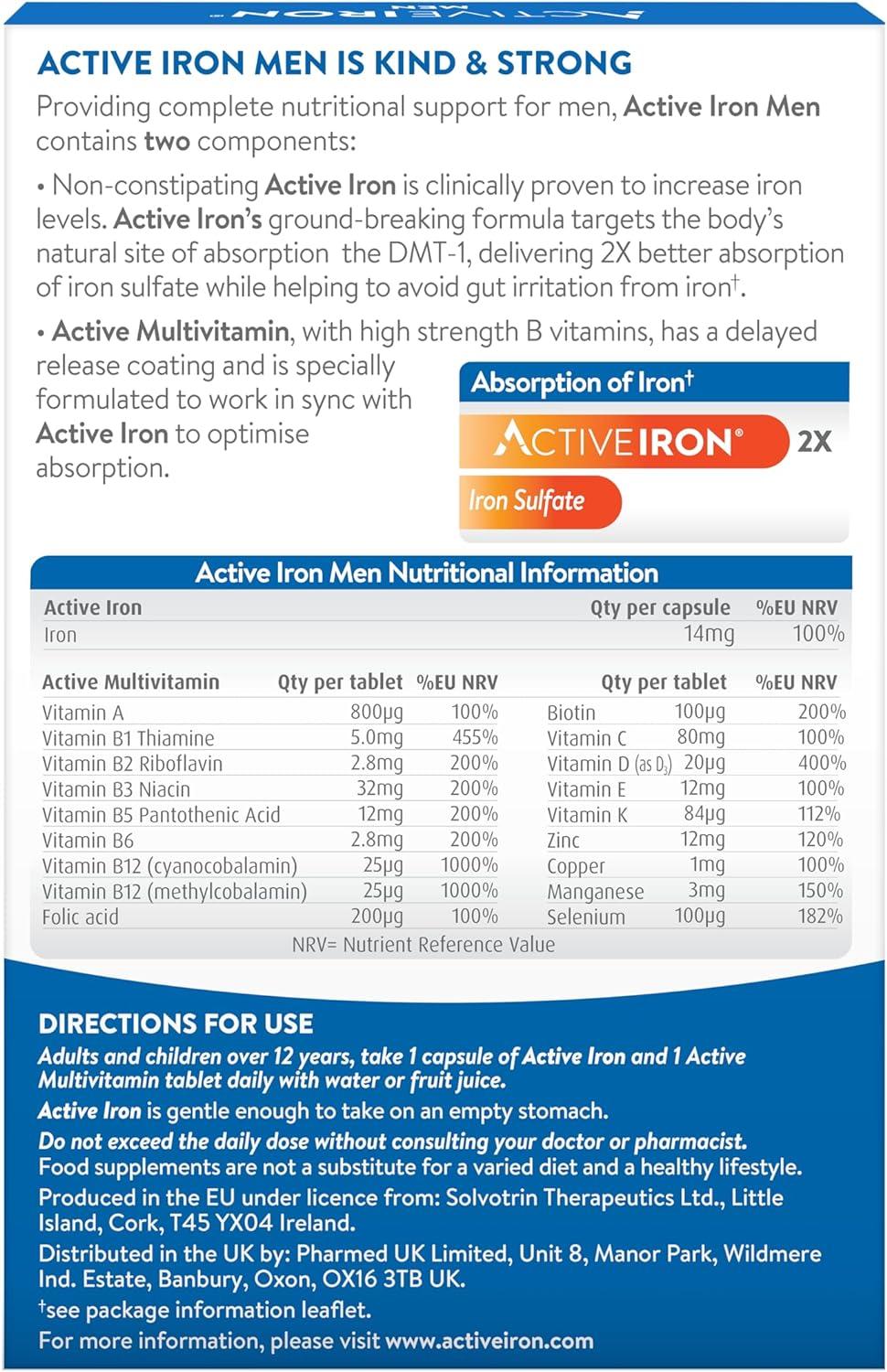 Active Iron Men: 30 Iron Capsules & 30 Multivitamin Tablets - 1-Month ...