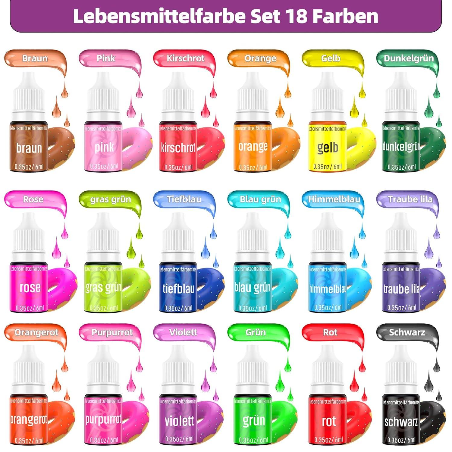 WWTOP Food Color Set - 18 x 6ml Liquid Food Coloring for Baking Cake ...