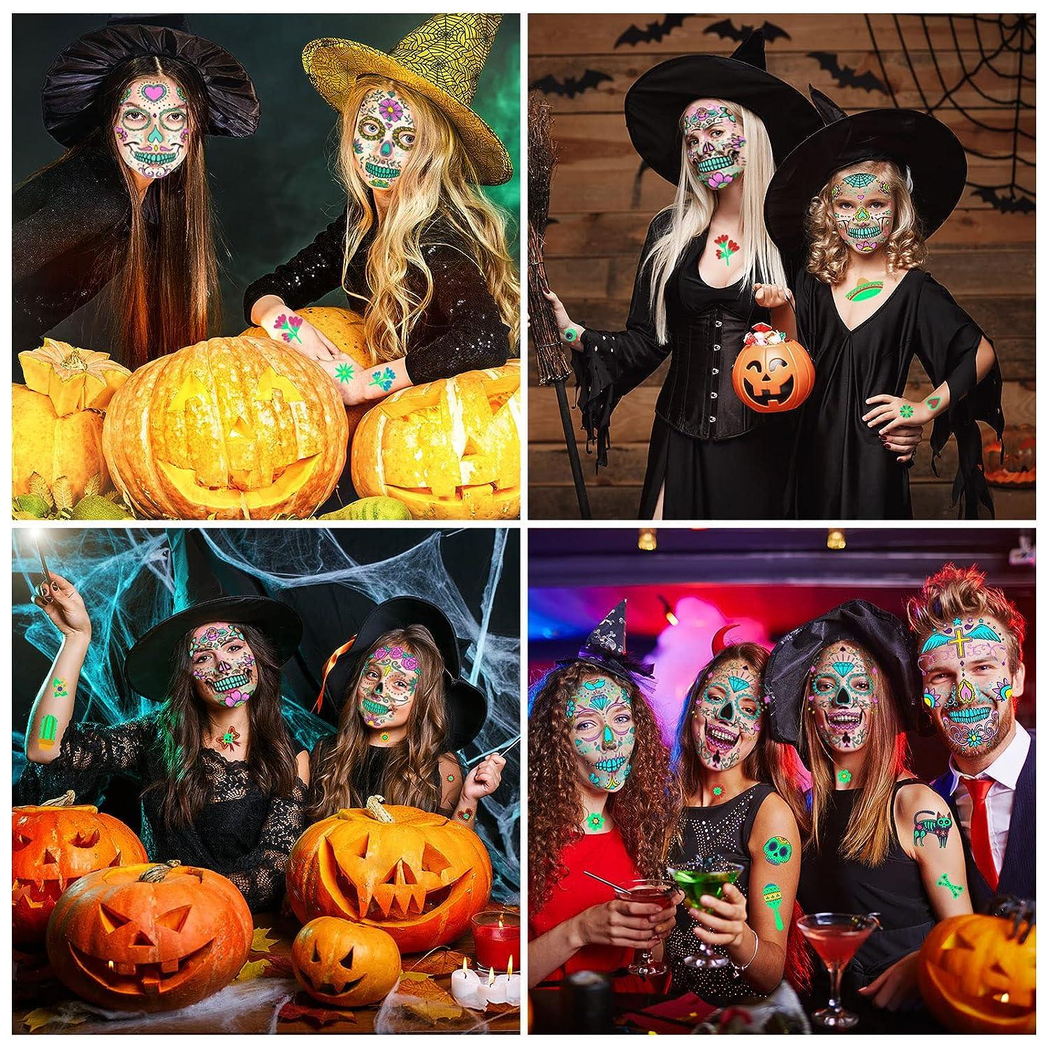 Halloween Glow in the Dark Face Tattoos - 18 Luminous Waterproof Sugar ...