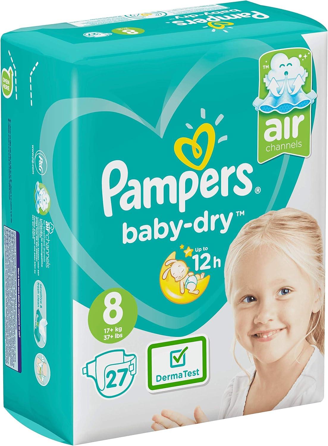 Pampers Baby-Dry Nappies Size 8 - 27 Nappies - Fast Absorption ...