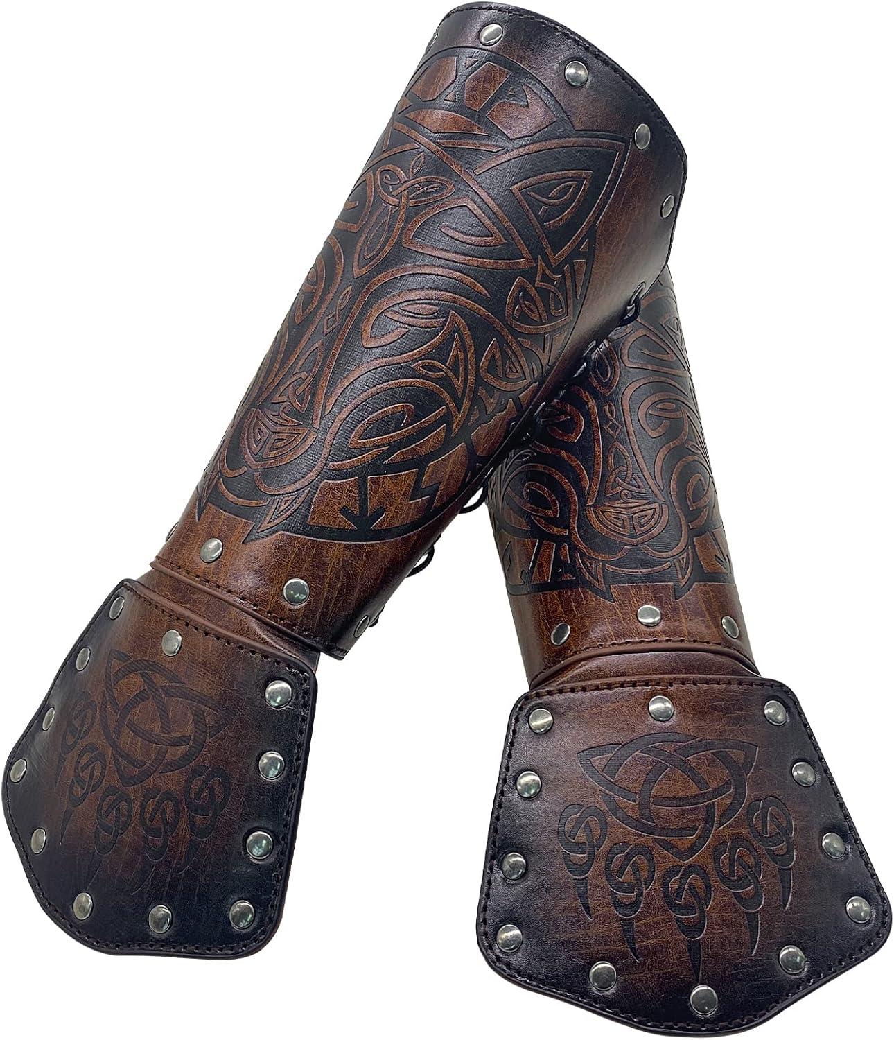 HiiFeuer Viking Fenrir Gauntlet | Medieval Faux Leather Arm Armor ...