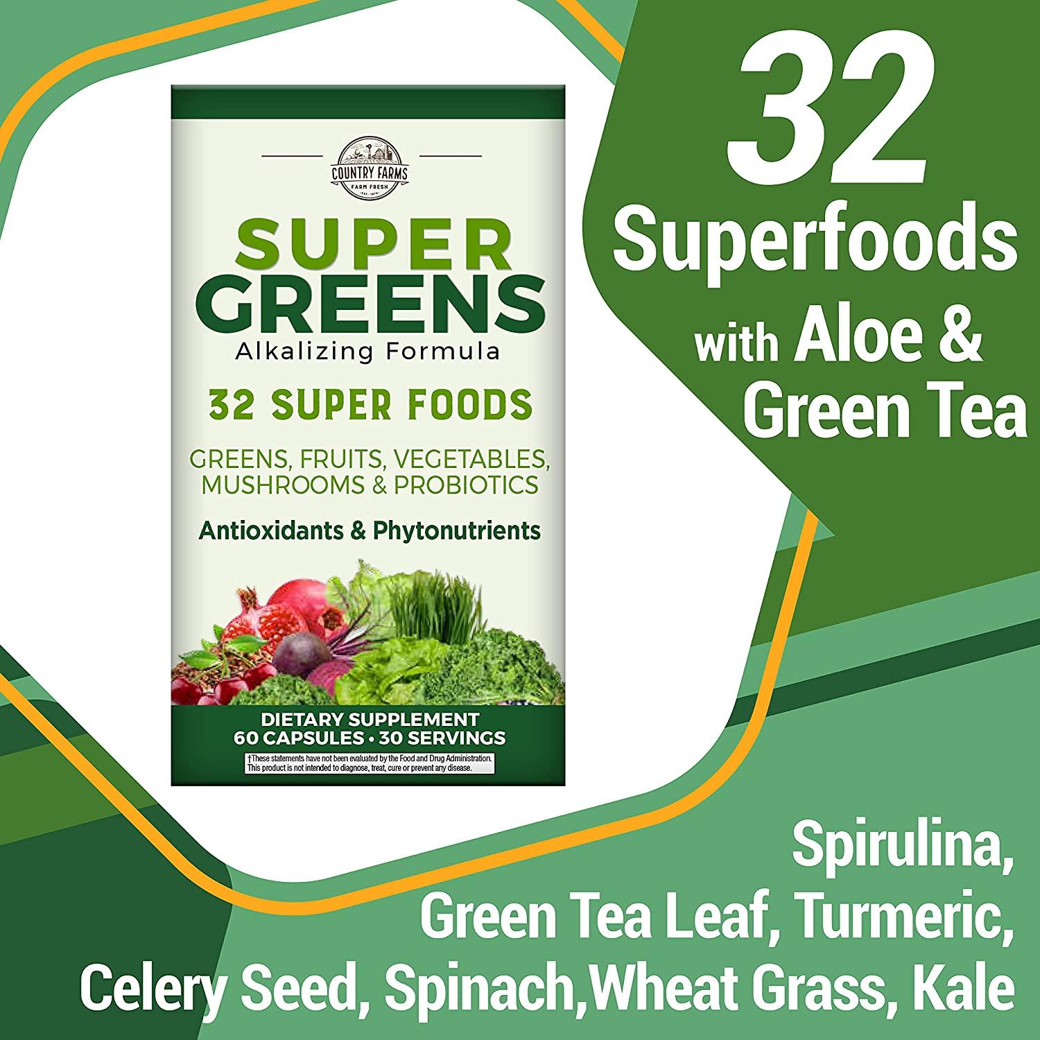 Country Farms Super Greens Capsules - 32 Superfoods for Total Wellness ...