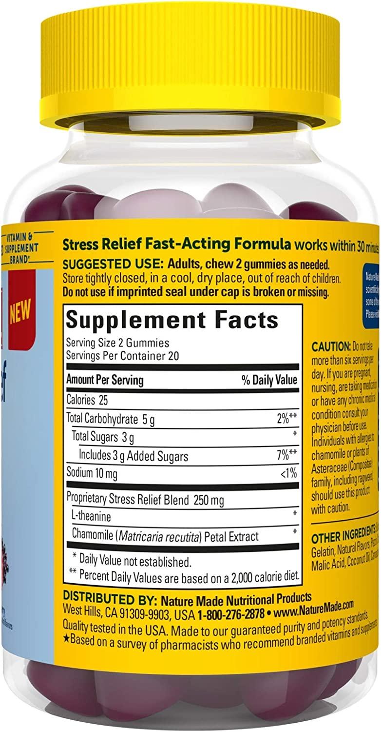 Nature Made Stress Relief Gummies with L-Theanine and Chamomile - 40 ...