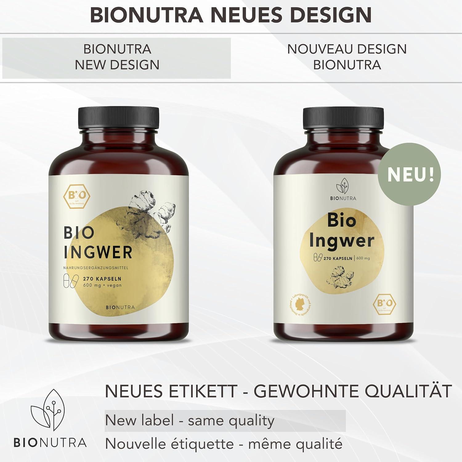 Bionutra Organic Ginger Capsules - 270 x 600 mg Vegan & Gluten-Free High-Dose Residue-Controlled ...