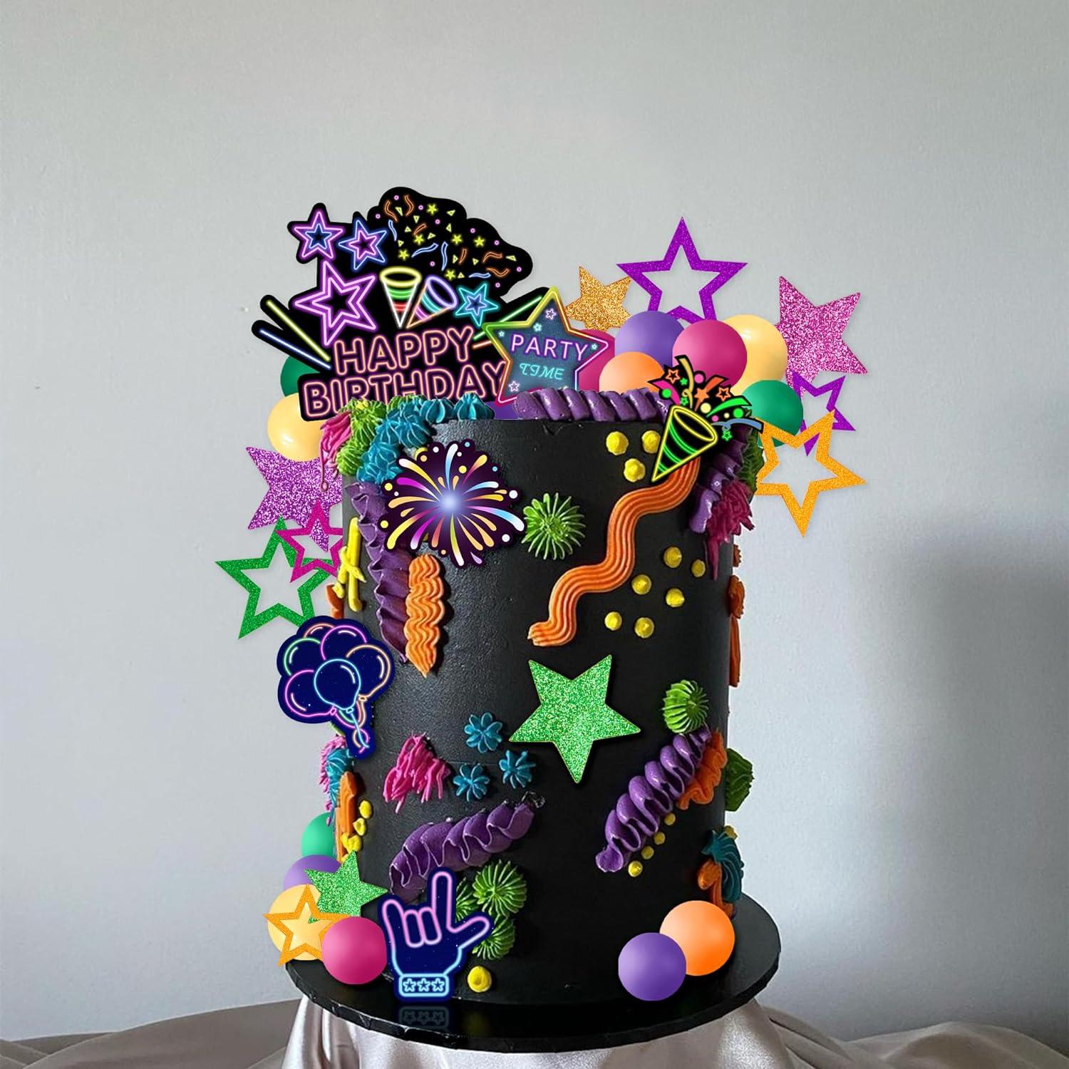 DRWATE 46 PCS Let s Glow Cake Toppers Glow in Dark Cake Decorations for ...