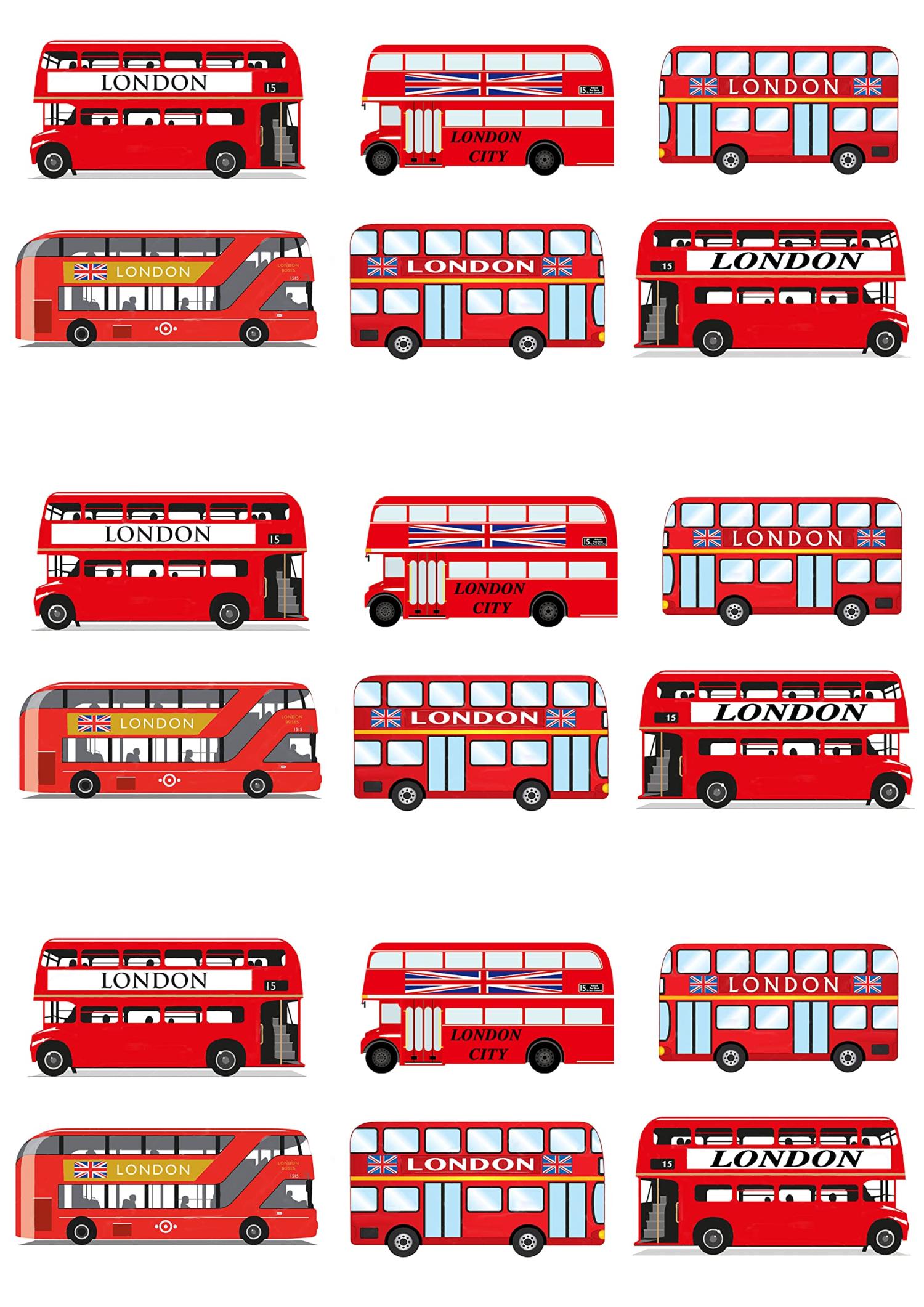 18 Stand Up London Bus Themed Edible Wafer Paper Cake Toppers ...