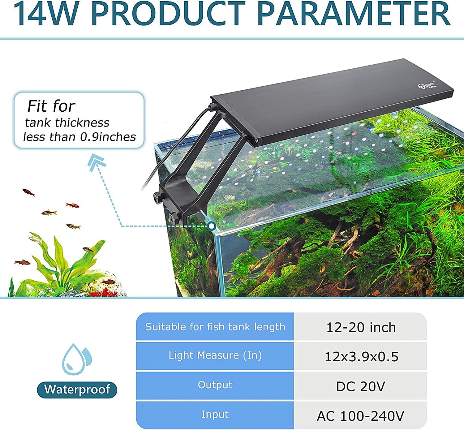Hygger Clip On 24/7 LED Aquarium Light | 14W Sunrise-Daylight-Moonlight ...