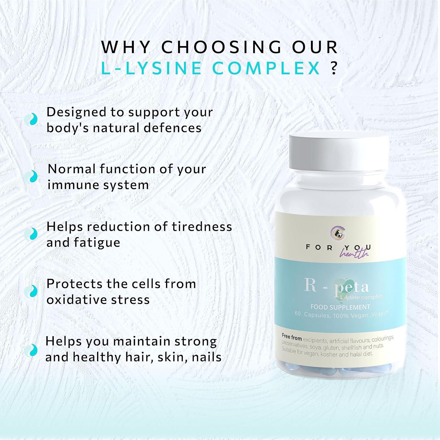 R-Peta L-Lysine Complex with Vitamin B6, C, Zinc - 60 Capsules Immune ...