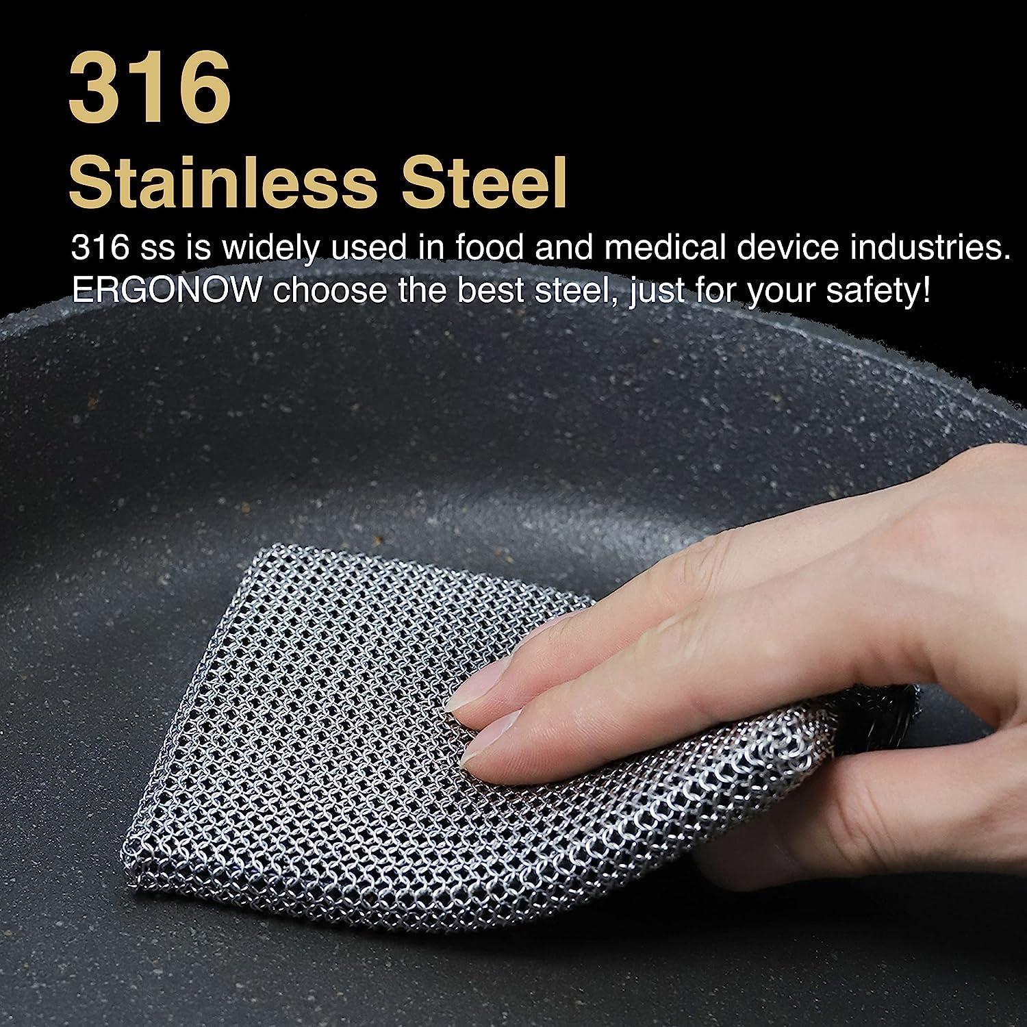 ERGONOW Cast Iron Cleaner Chainmail Scrubber - 316 Stainless Steel ...