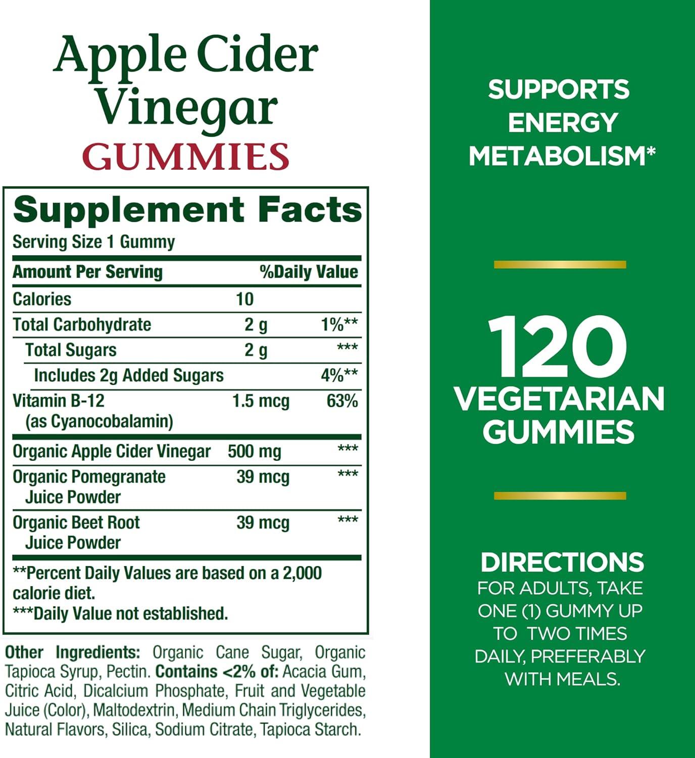 Nature's Bounty Apple Cider Vinegar Gummies - Energy & Metabolism Supplements | Non-GMO ...